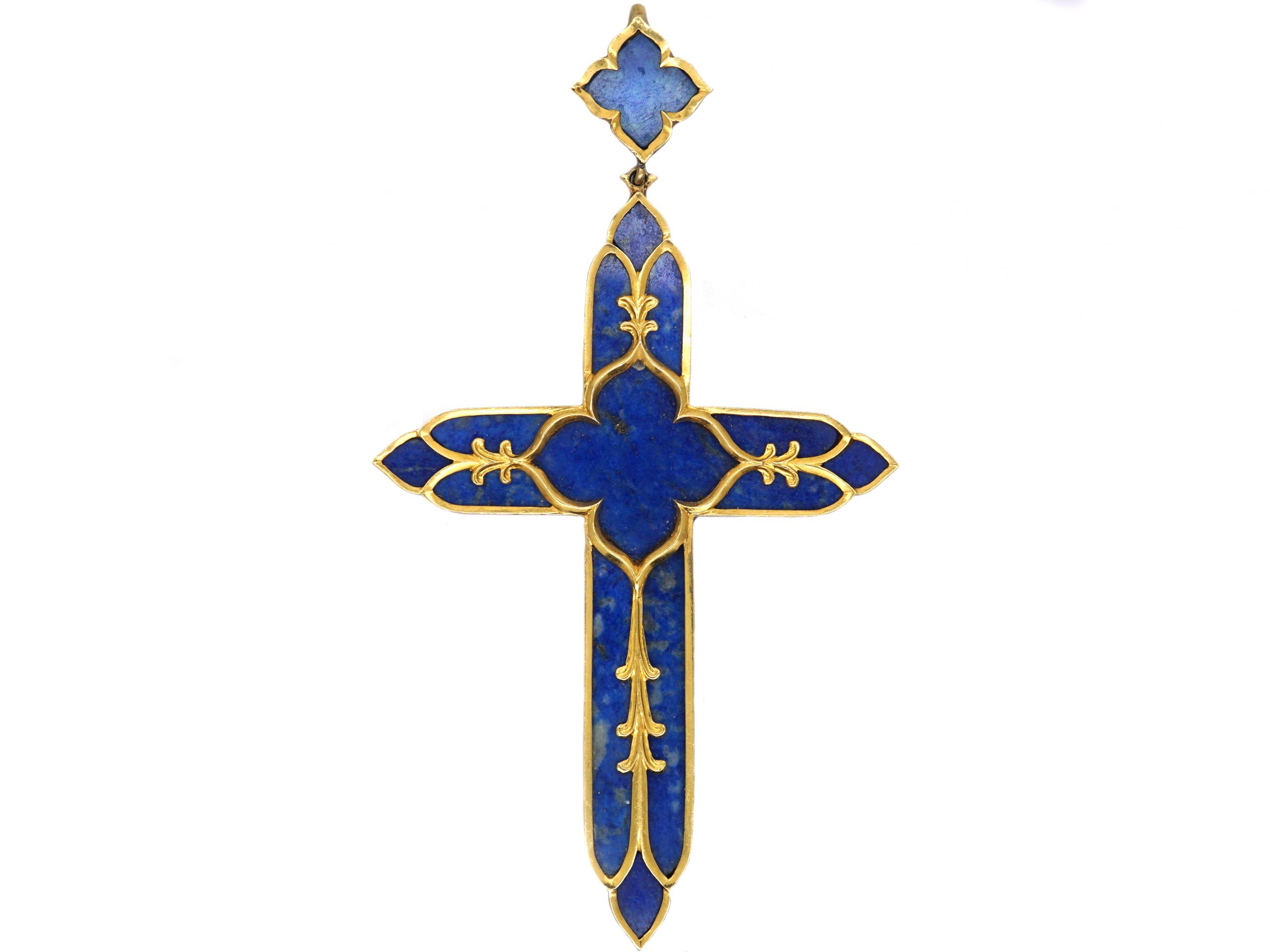 Victorian 18ct Gold Double Sided Cross with Gothic Motif set with Lapis ...