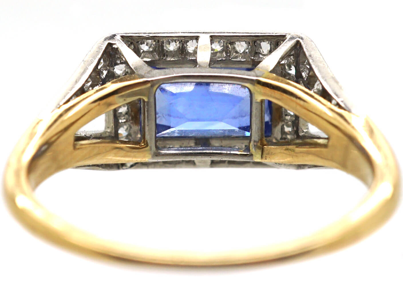 Art Deco 18ct Gold and Platinum, Sapphire and Diamond East to West Ring ...