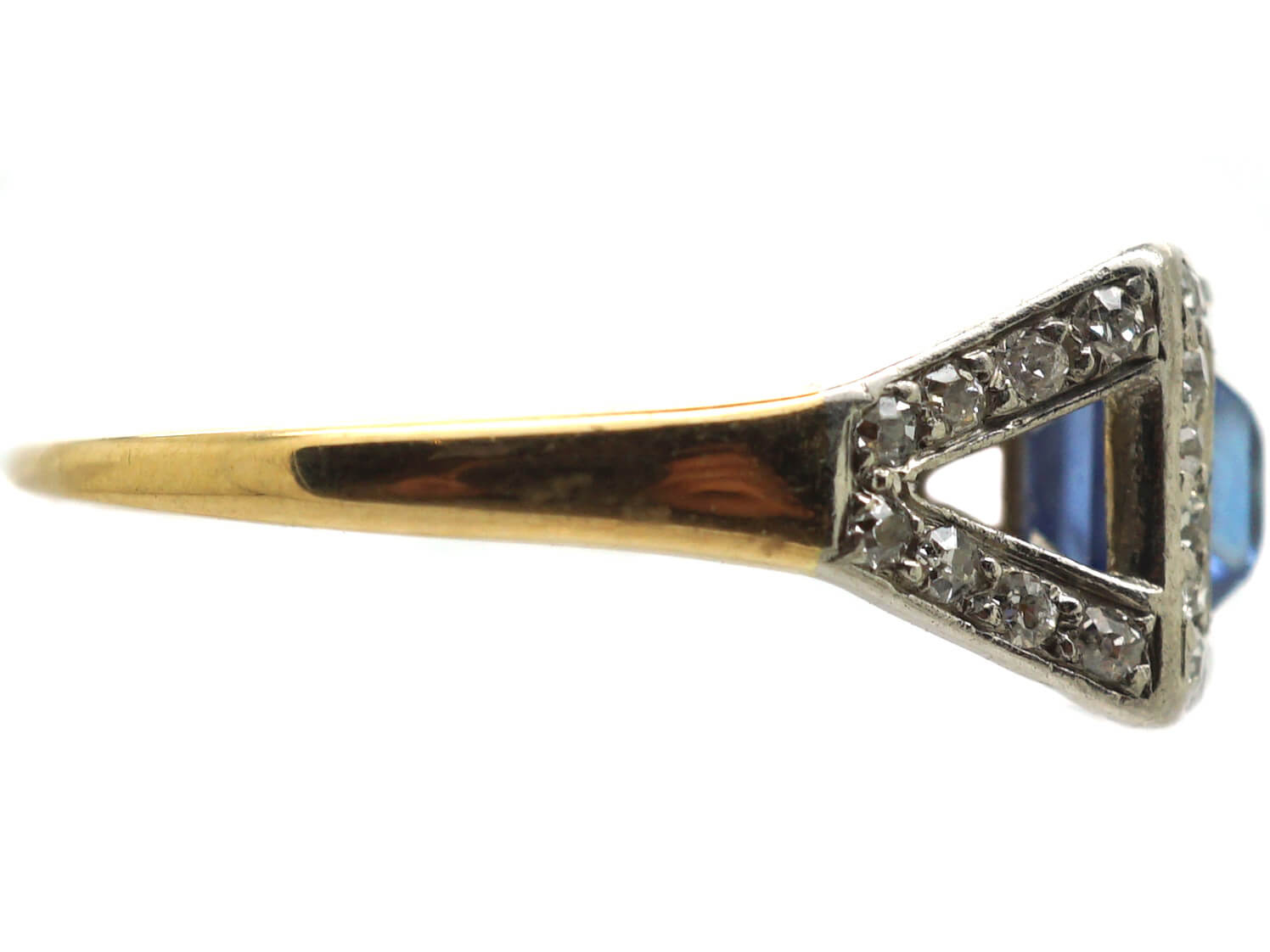 Art Deco 18ct Gold and Platinum, Sapphire and Diamond East to West Ring ...