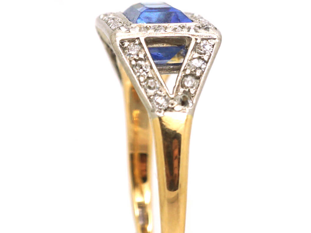 Art Deco 18ct Gold and Platinum, Sapphire and Diamond East to West Ring ...