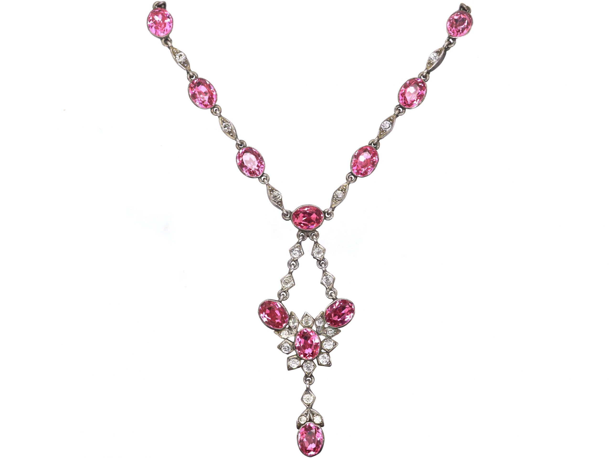 Edwardian Silver, Pink and White Paste Necklace (617U) | The Antique ...