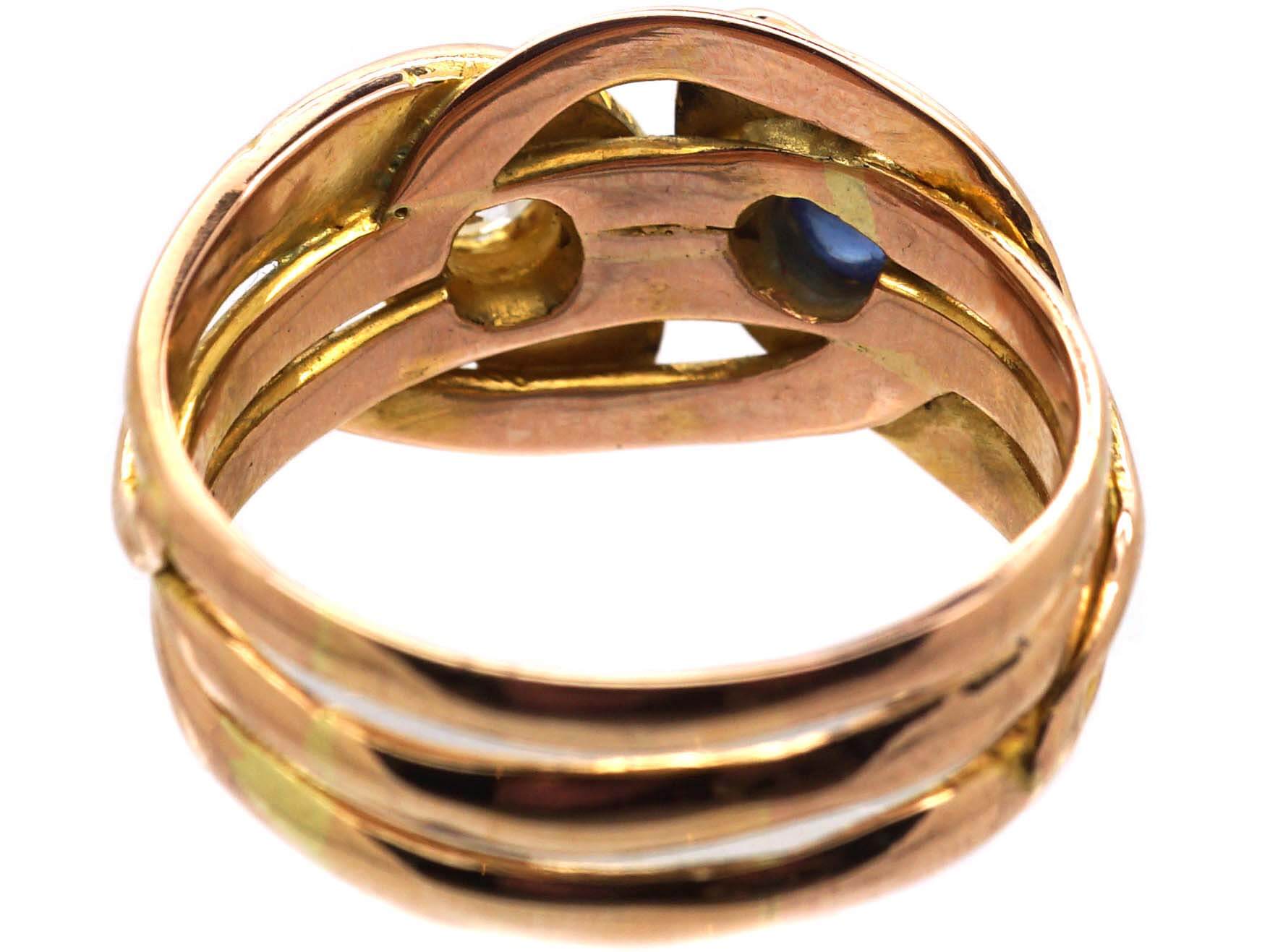 Late 19th Century Double Snake Ring set with a Diamond and a Cabochon ...