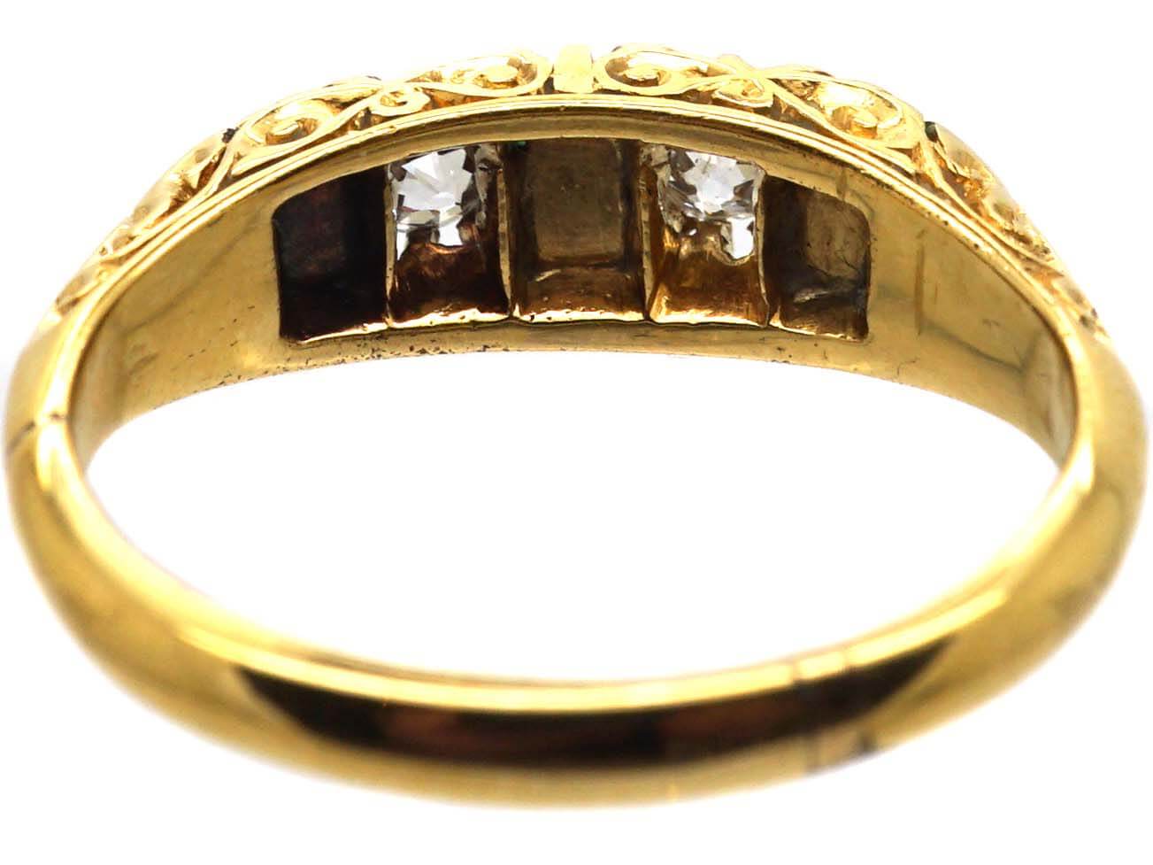 Victorian 18ct Gold, Emerald and Diamond Carved Half Hoop Five Stone ...