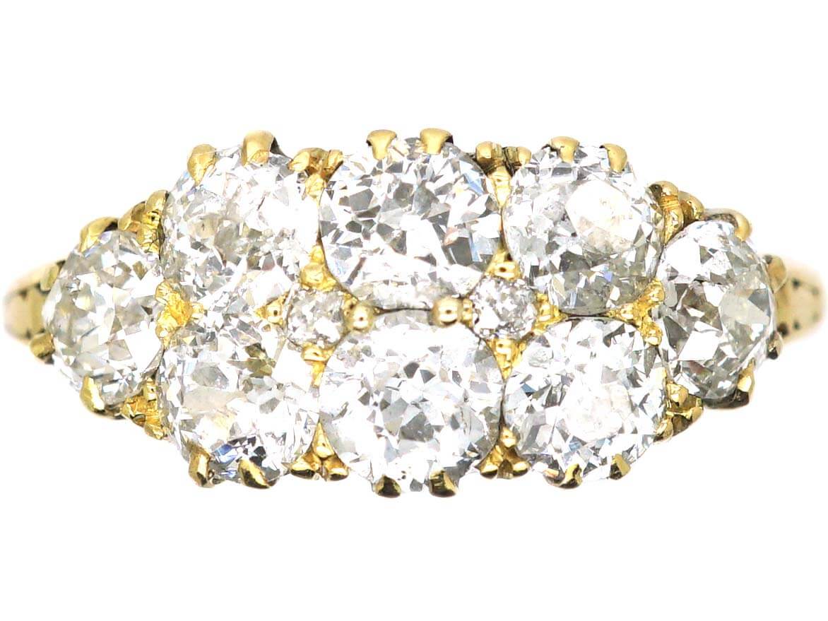 Edwardian 18ct Gold Boat Shaped Ring set with Old Mine Cut Diamonds ...