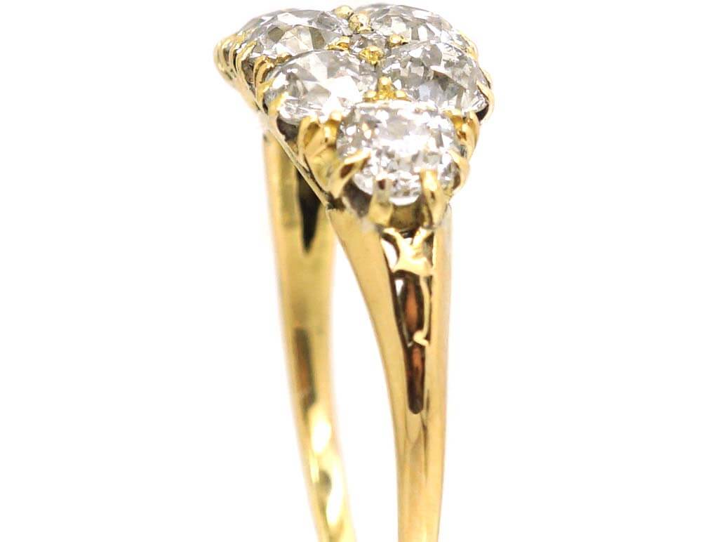 Edwardian 18ct Gold Boat Shaped Ring set with Old Mine Cut Diamonds ...