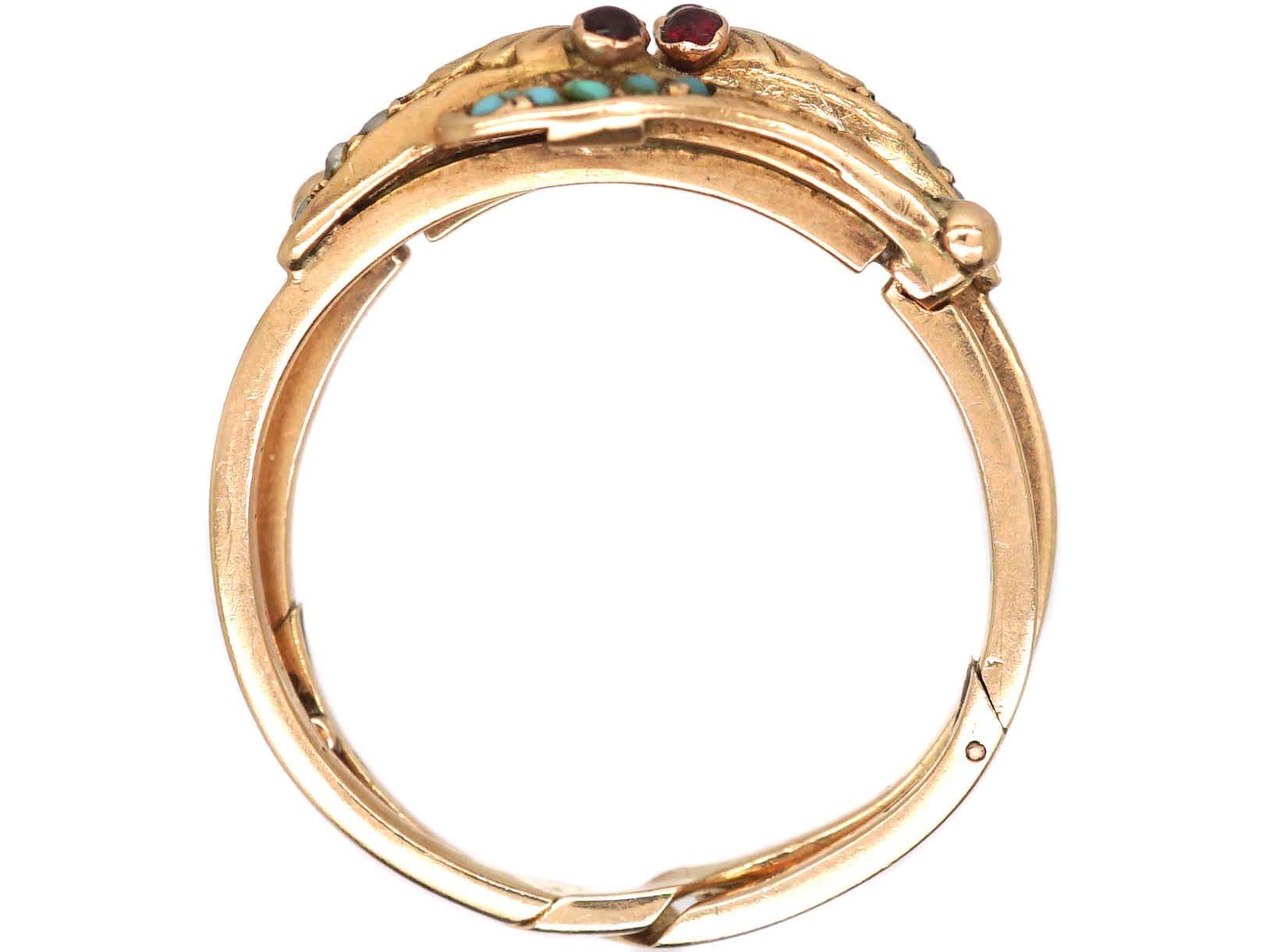 Victorian 18ct Gold Puzzle Double Snake Ring set with Turquoise ...