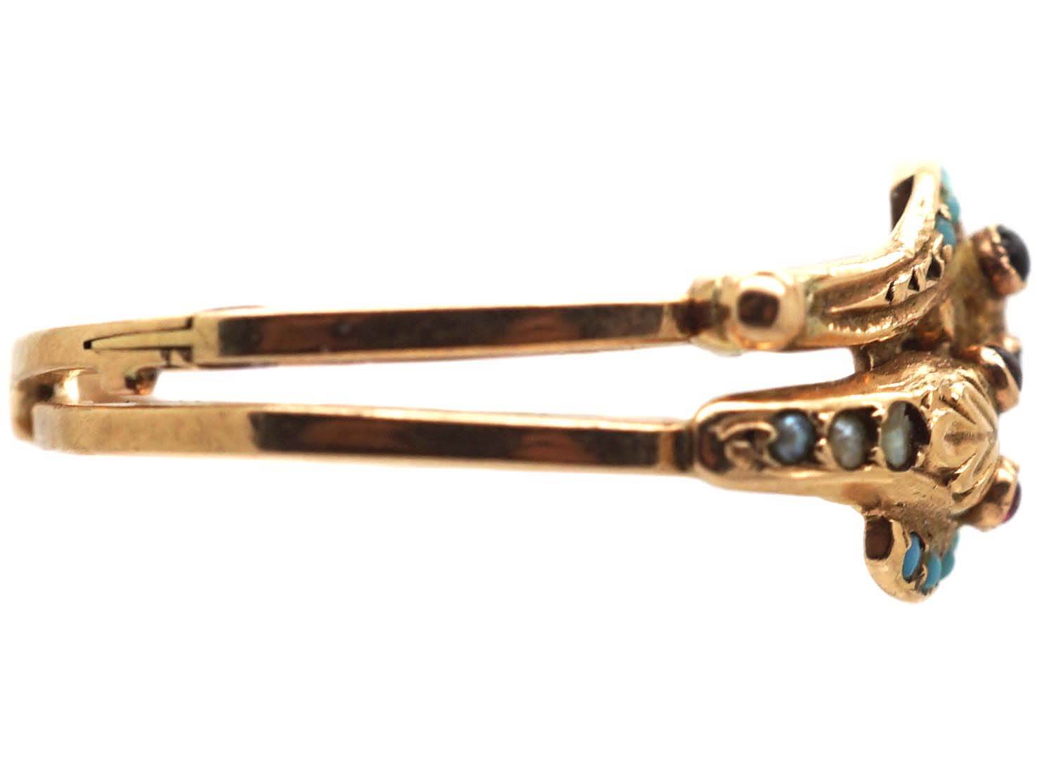 Victorian 18ct Gold Puzzle Double Snake Ring set with Turquoise ...