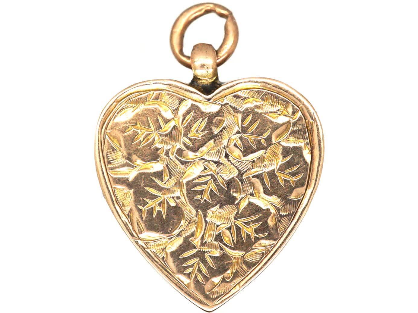 Victorian 9ct Gold Heart Shaped Pendant with Ivy Leaf Detail (576U ...