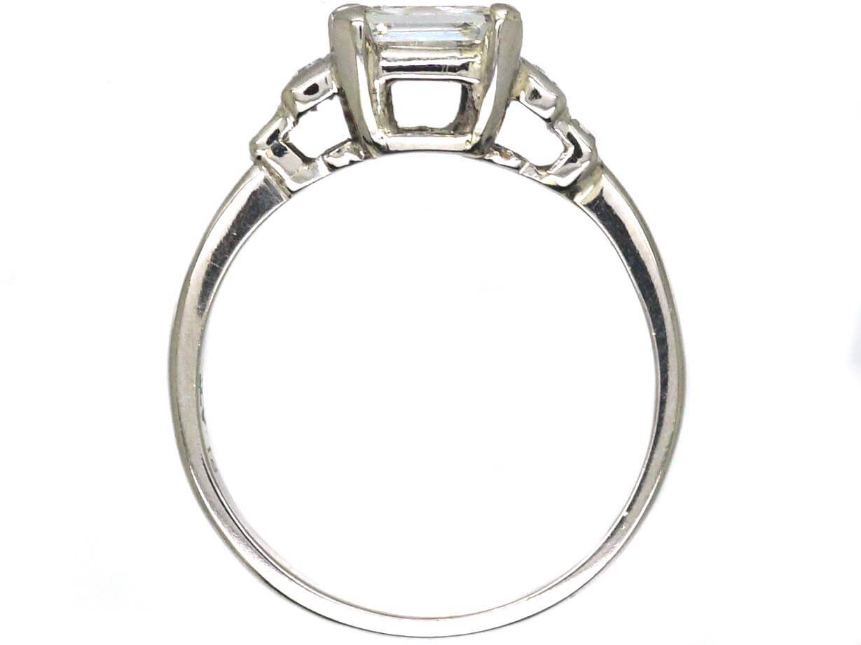 Art Deco Platinum Ring set with an Asscher Cut Diamond with Step Cut ...
