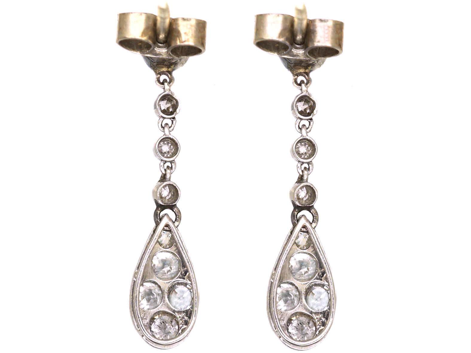 Edwardian Platinum & Diamond Drop Earrings in Original Case (650U ...