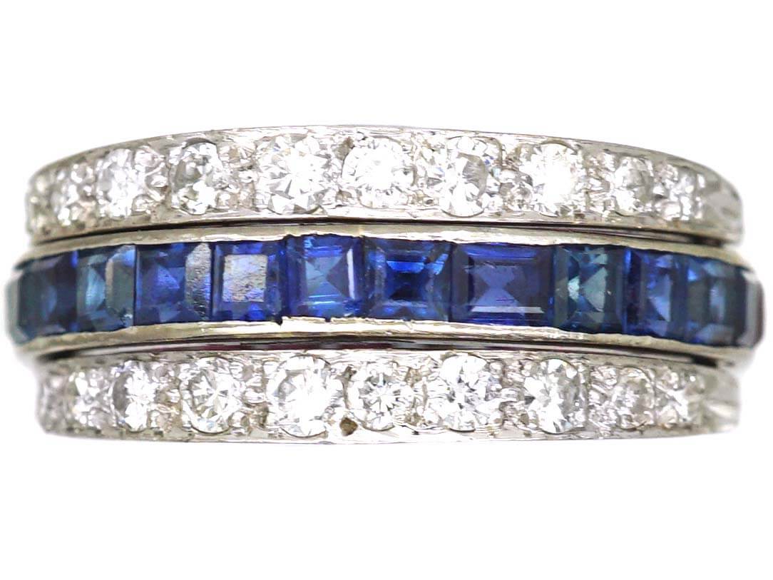 Art Deco 18ct White Gold Flip Over Ring set with Rubies, Sapphires ...