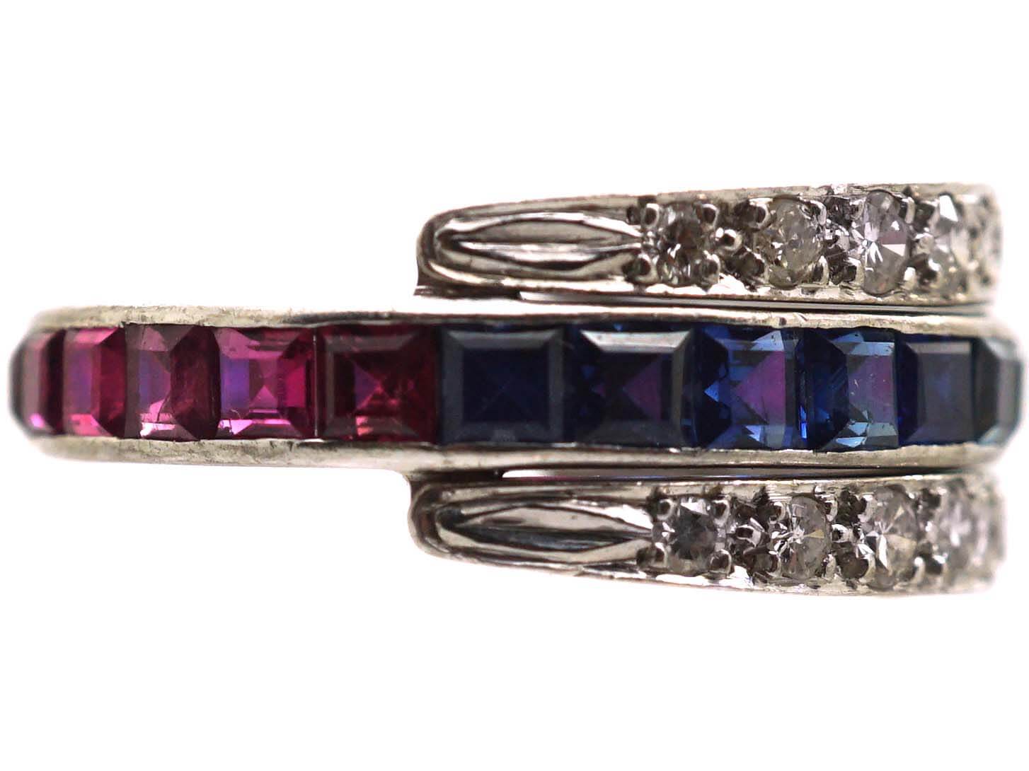Art Deco 18ct White Gold Flip Over Ring set with Rubies, Sapphires ...