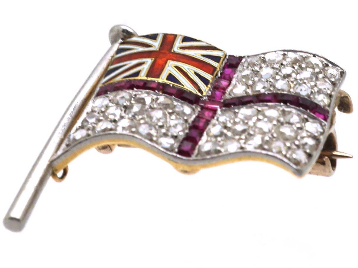 First World War Victory English Flag Brooch set with Rubies & Rose ...