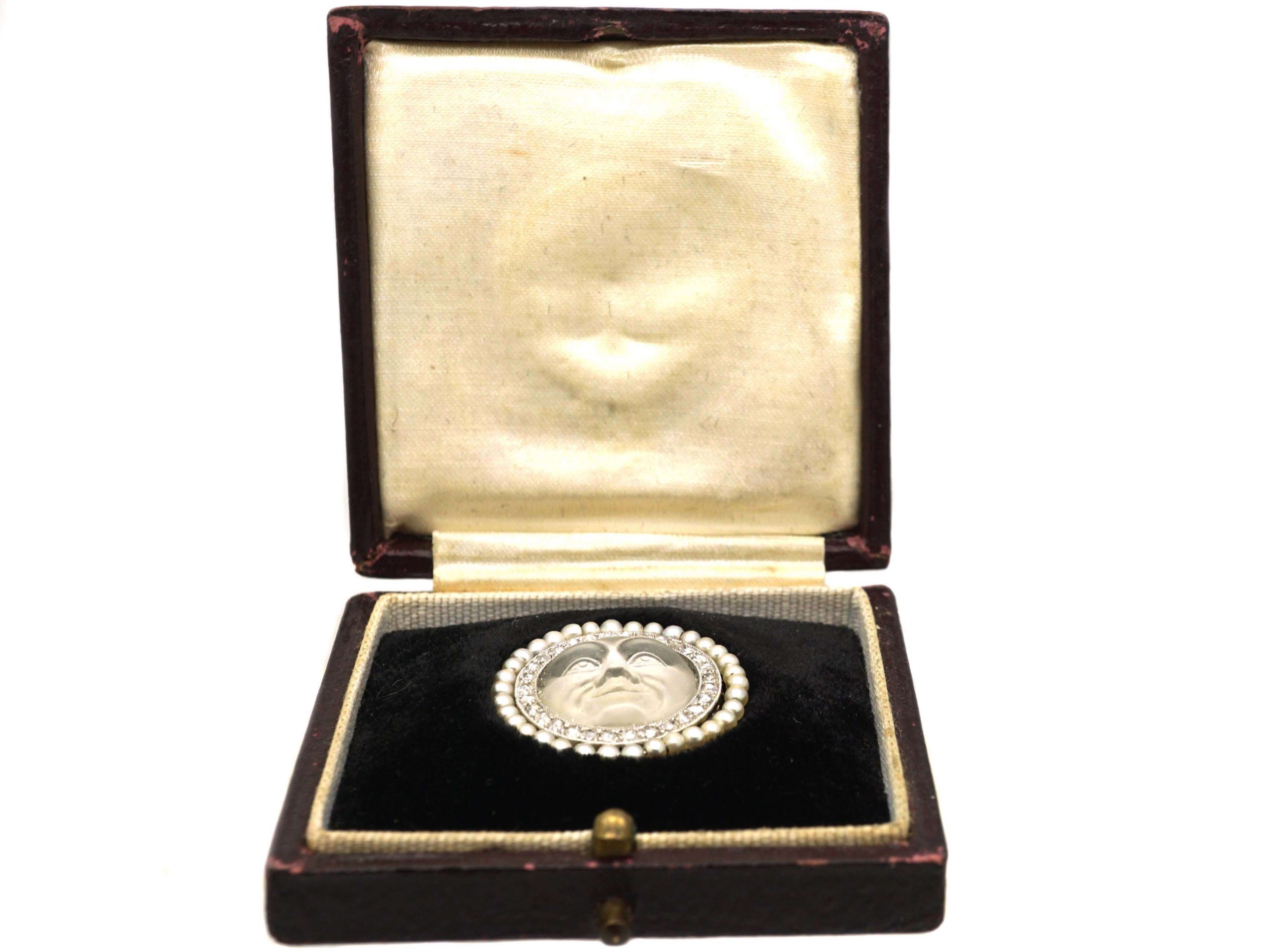 Edwardian Carved Moonstone Man in the Moon Brooch with a Border of ...