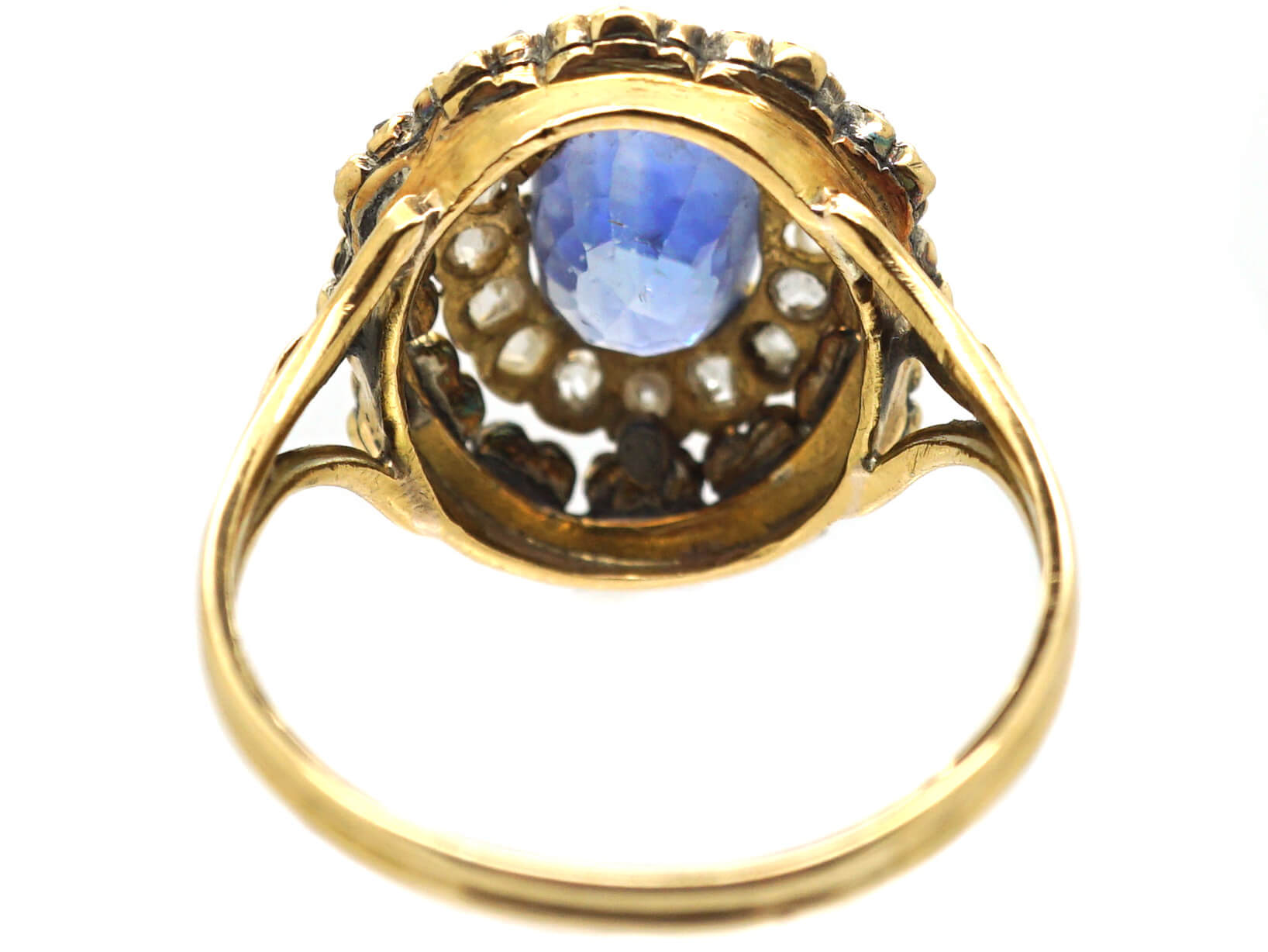 Edwardian 18ct Gold, Sapphire & Diamond Cluster Ring with Tiny Flower ...