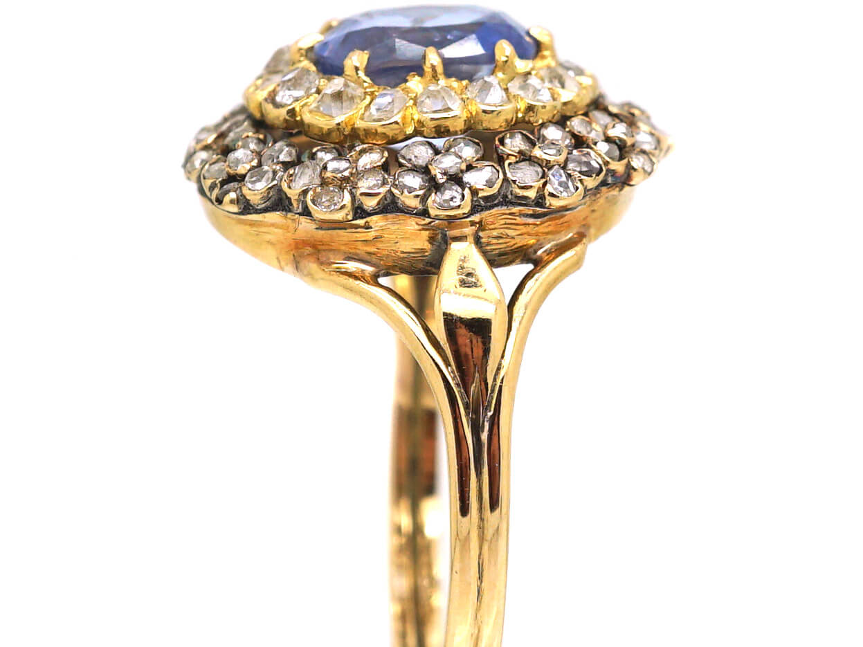 Edwardian 18ct Gold, Sapphire & Diamond Cluster Ring with Tiny Flower ...