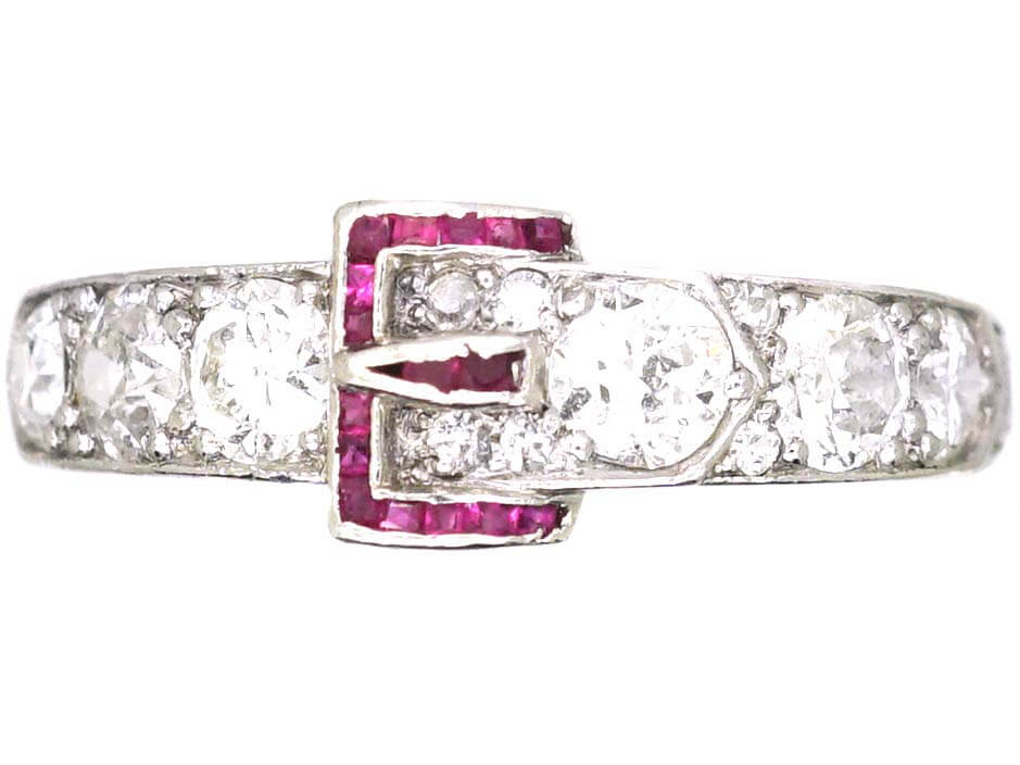 Edwardian Platinum Buckle Ring set with Diamonds & Rubies (707U) | The ...