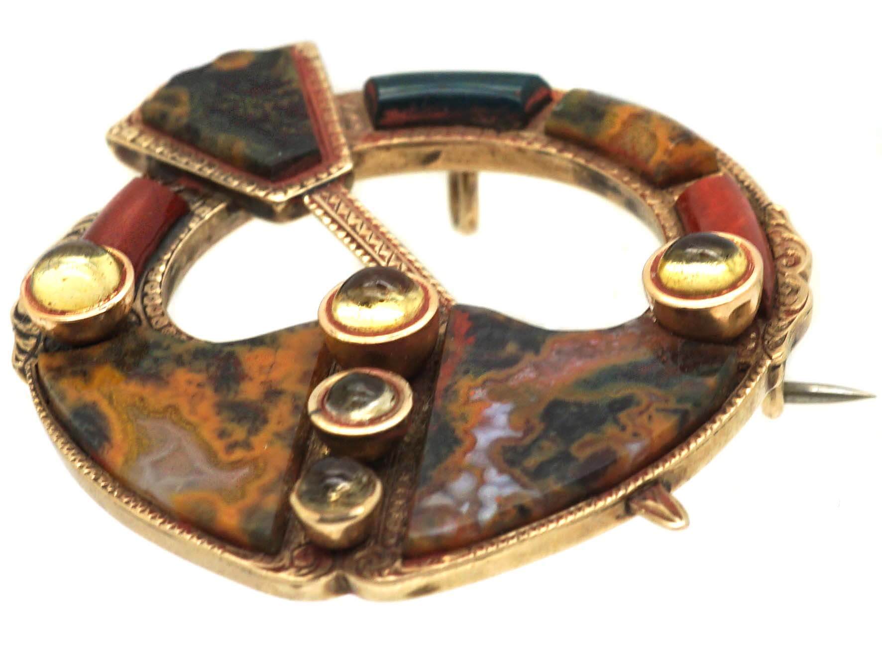 Scottish 19th Century Brooch set with Bloodstone, Agate & Jasper (552U ...