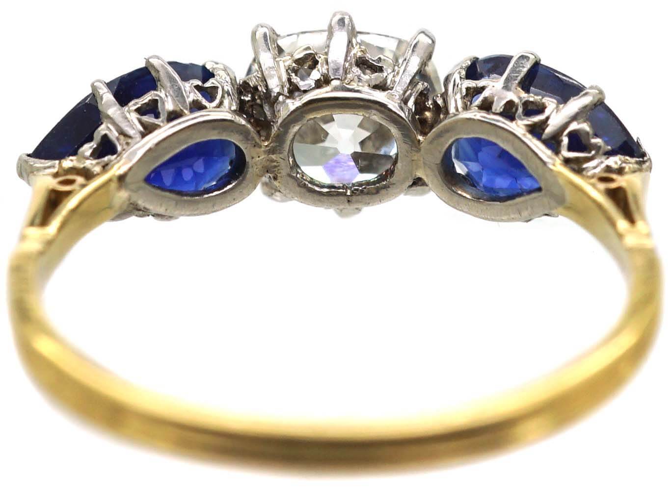 Edwardian 18ct Gold, Pear Shaped Sapphire & Diamond Ring (667U) | The ...