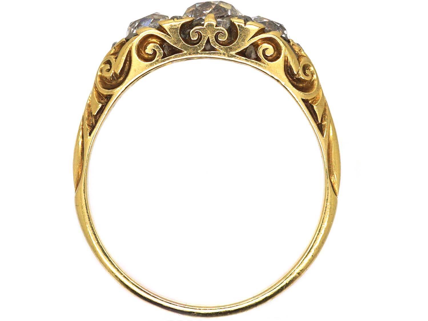 Victorian 18ct Gold, Three Stone Diamond Carved Half Hoop Ring (753U ...