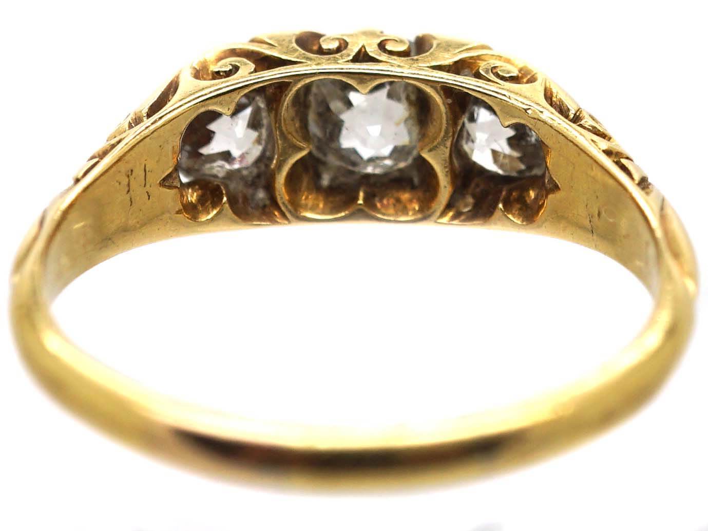 Victorian 18ct Gold, Three Stone Diamond Carved Half Hoop Ring (753U ...