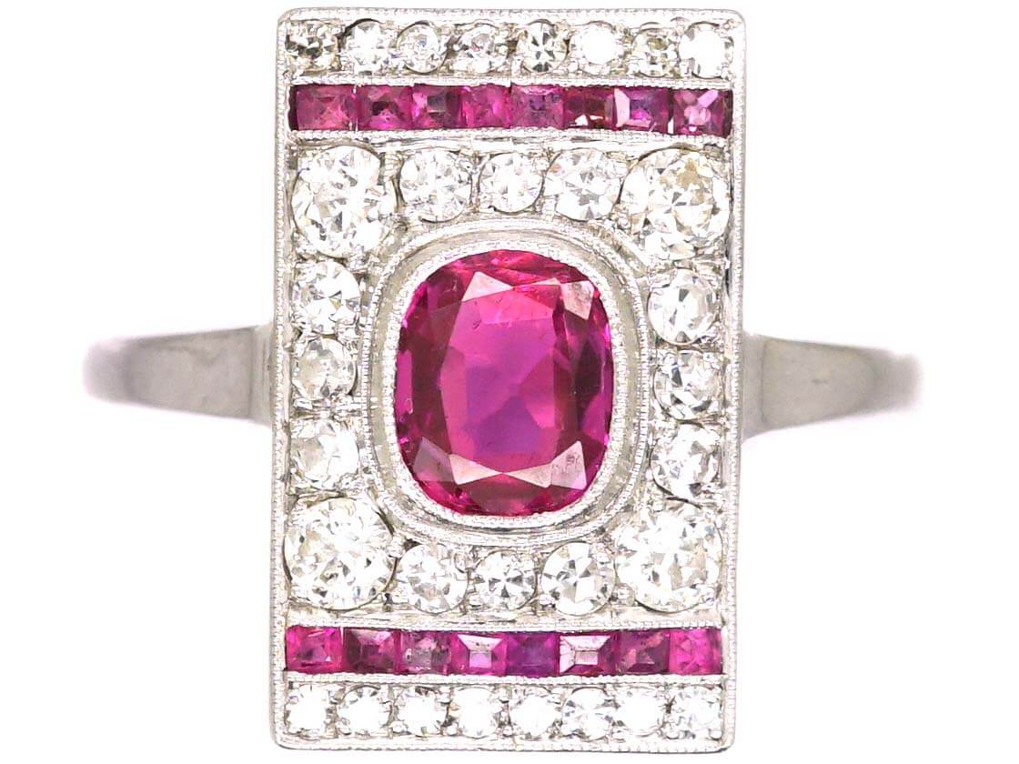 Art Deco Platinum, Ruby & Diamond Rectangular Ring (764U) | The Antique ...