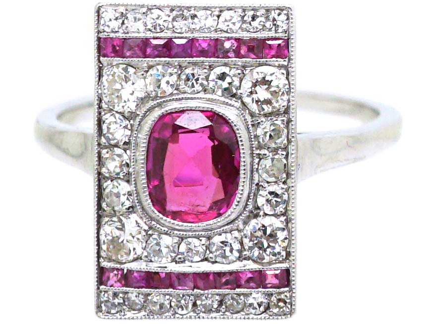 Art Deco Platinum, Ruby & Diamond Rectangular Ring (764U) | The Antique ...