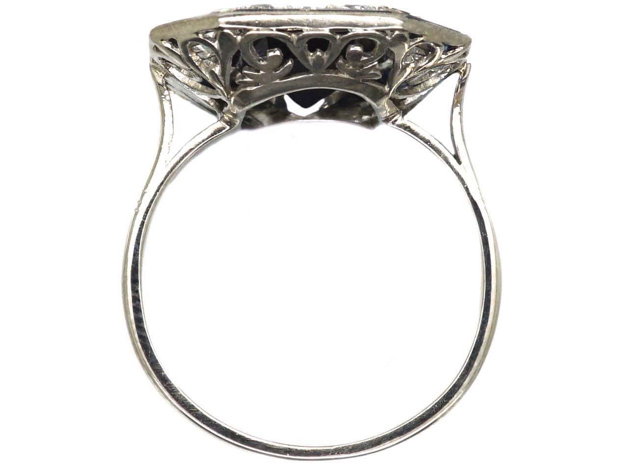 Art Deco Platinum Large Octagonal Shaped Ring set with a Large Sapphire ...