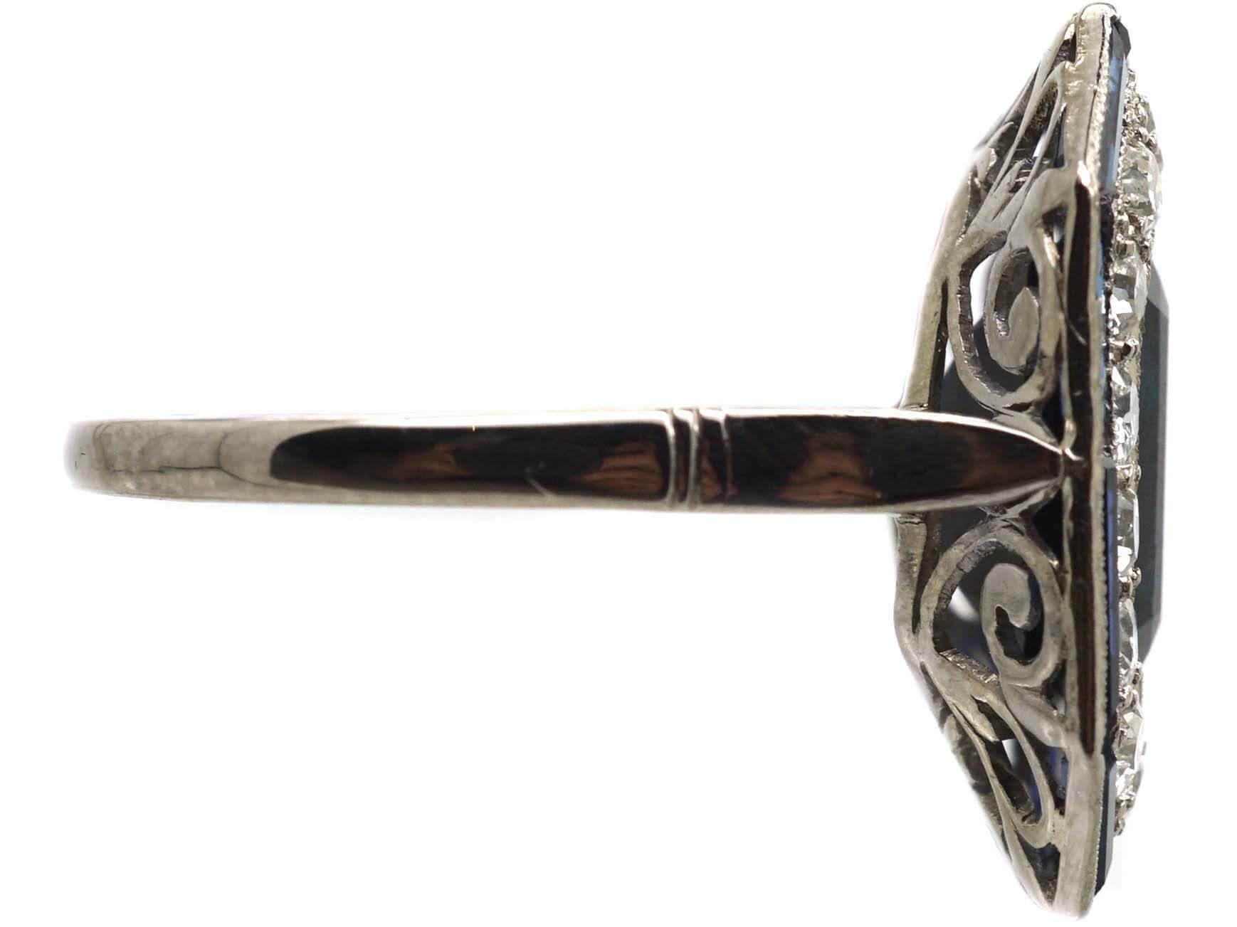 Art Deco Platinum Large Octagonal Shaped Ring set with a Large Sapphire ...