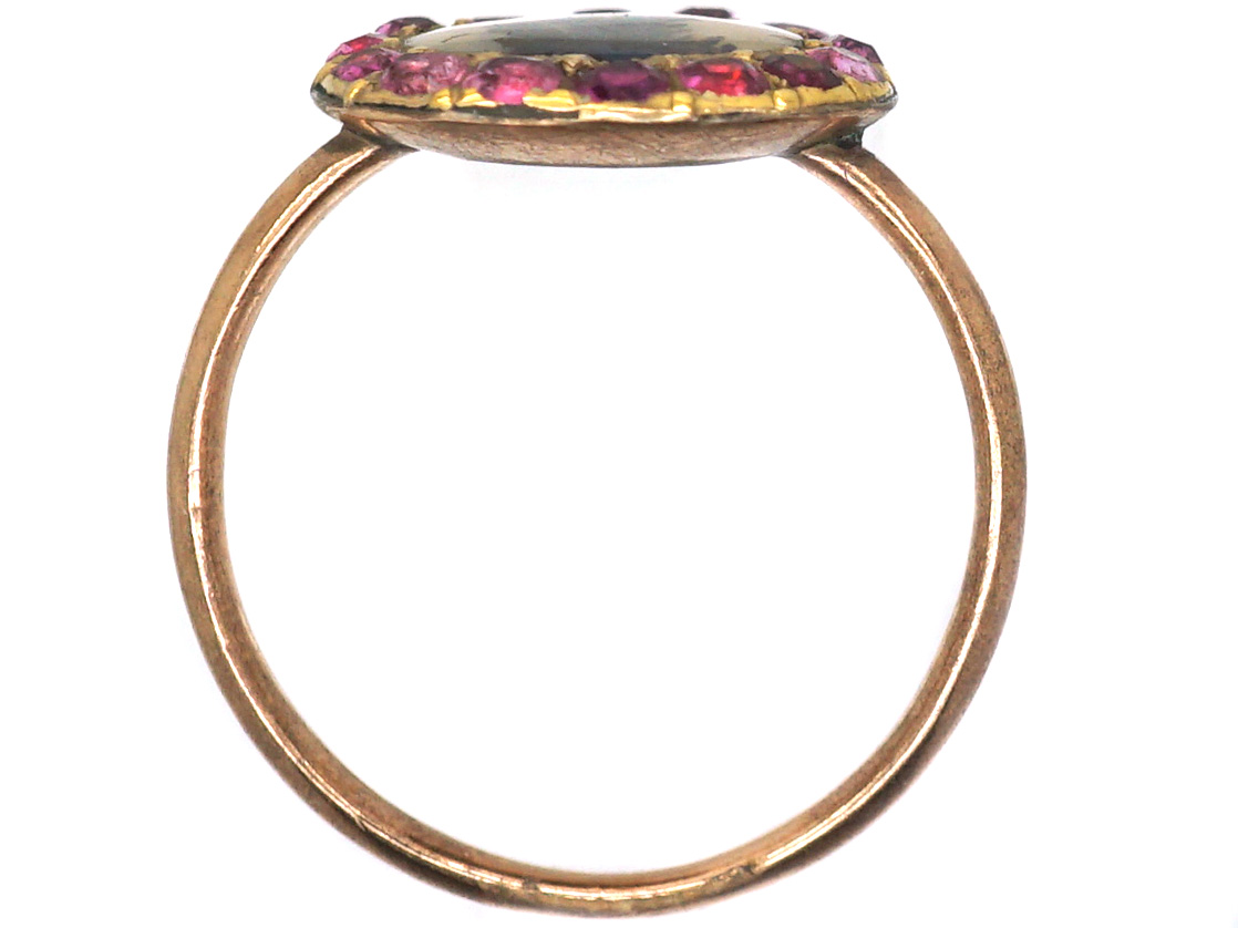 Georgian Gold Ring set with a Dendridic Agate Surrounded by Rubies ...