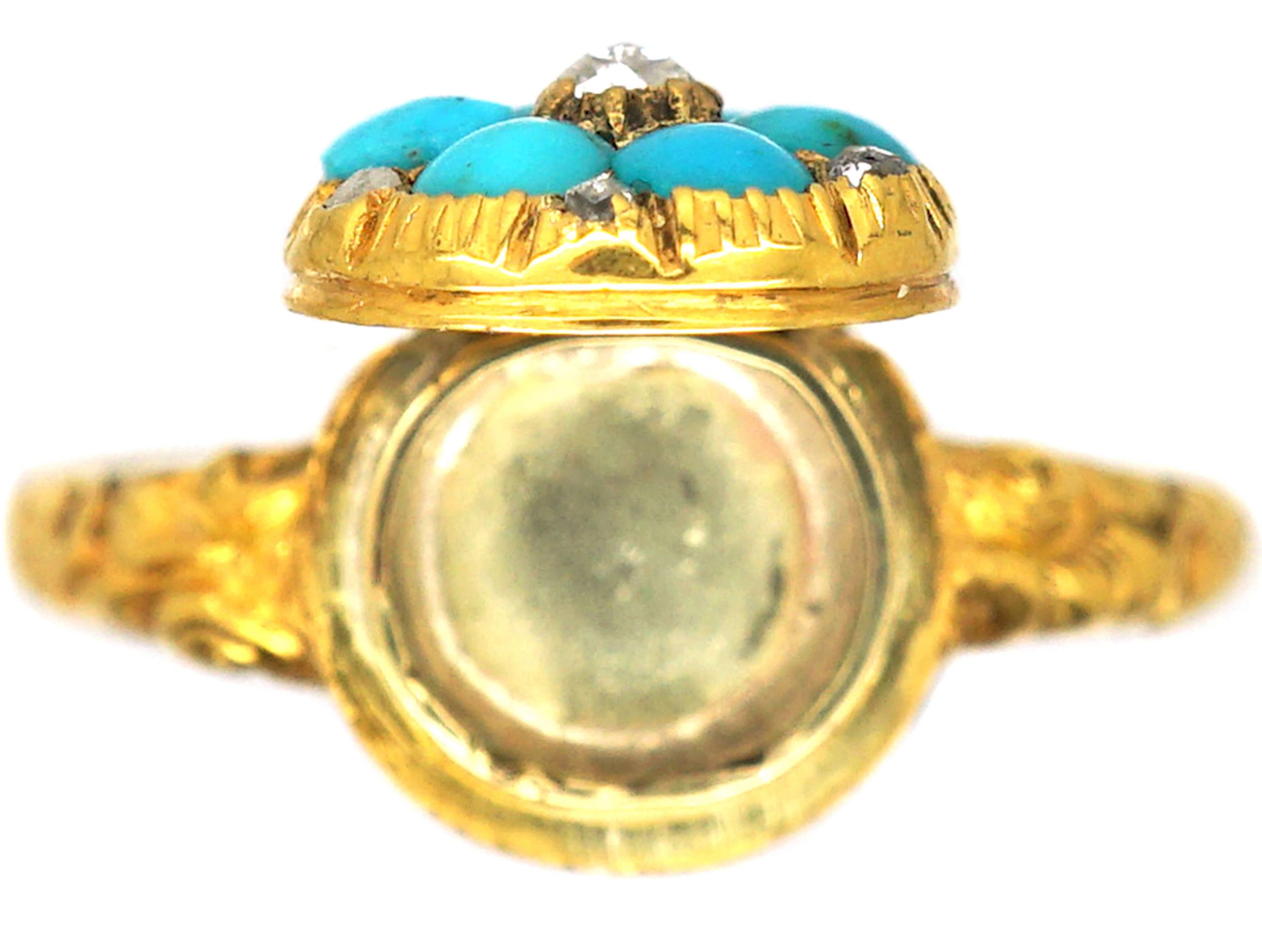 Early 19th Century 18ct Gold Locket Ring set with Turquoise & Diamonds ...