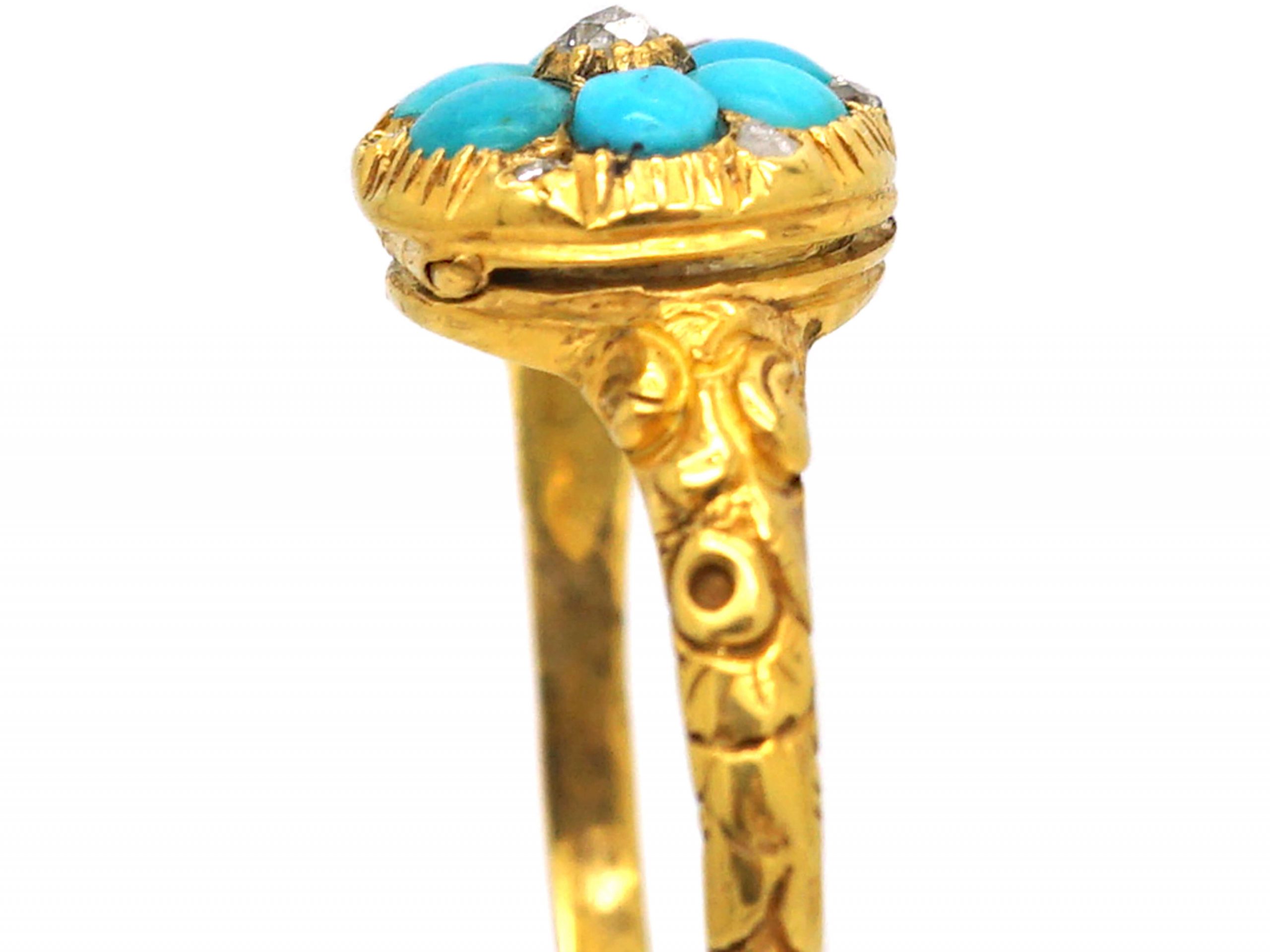 Early 19th Century 18ct Gold Locket Ring set with Turquoise & Diamonds ...