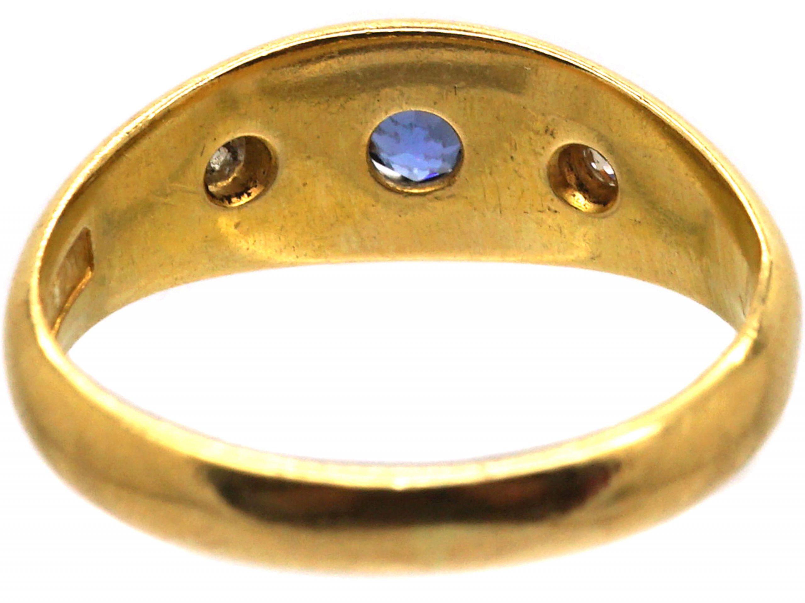 Victorian 18ct Gold Gypsy Ring set with a Sapphire & Diamonds (730U ...