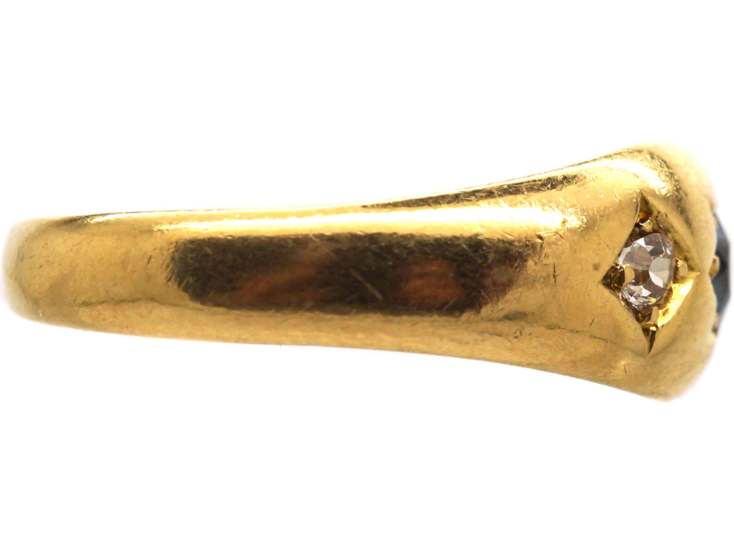 Victorian 18ct Gold Gypsy Ring set with a Sapphire & Diamonds (730U ...