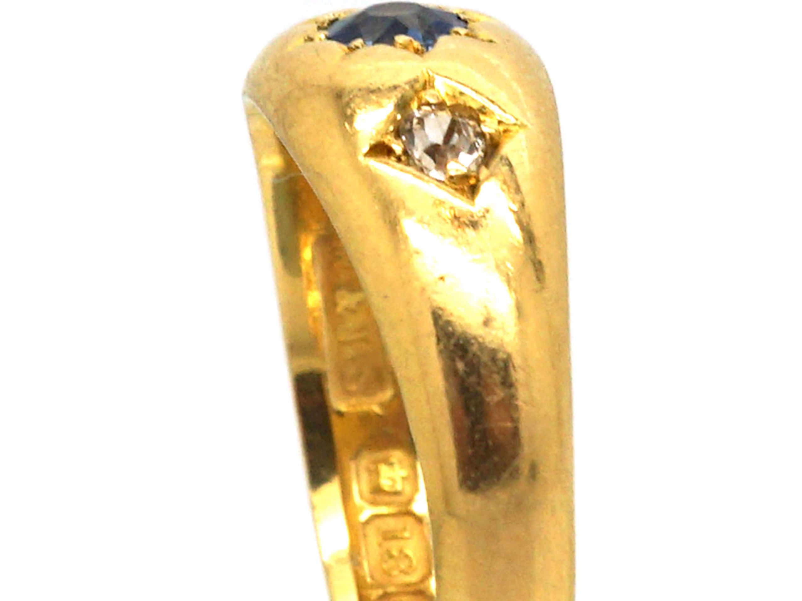Victorian 18ct Gold Gypsy Ring set with a Sapphire & Diamonds (730U ...