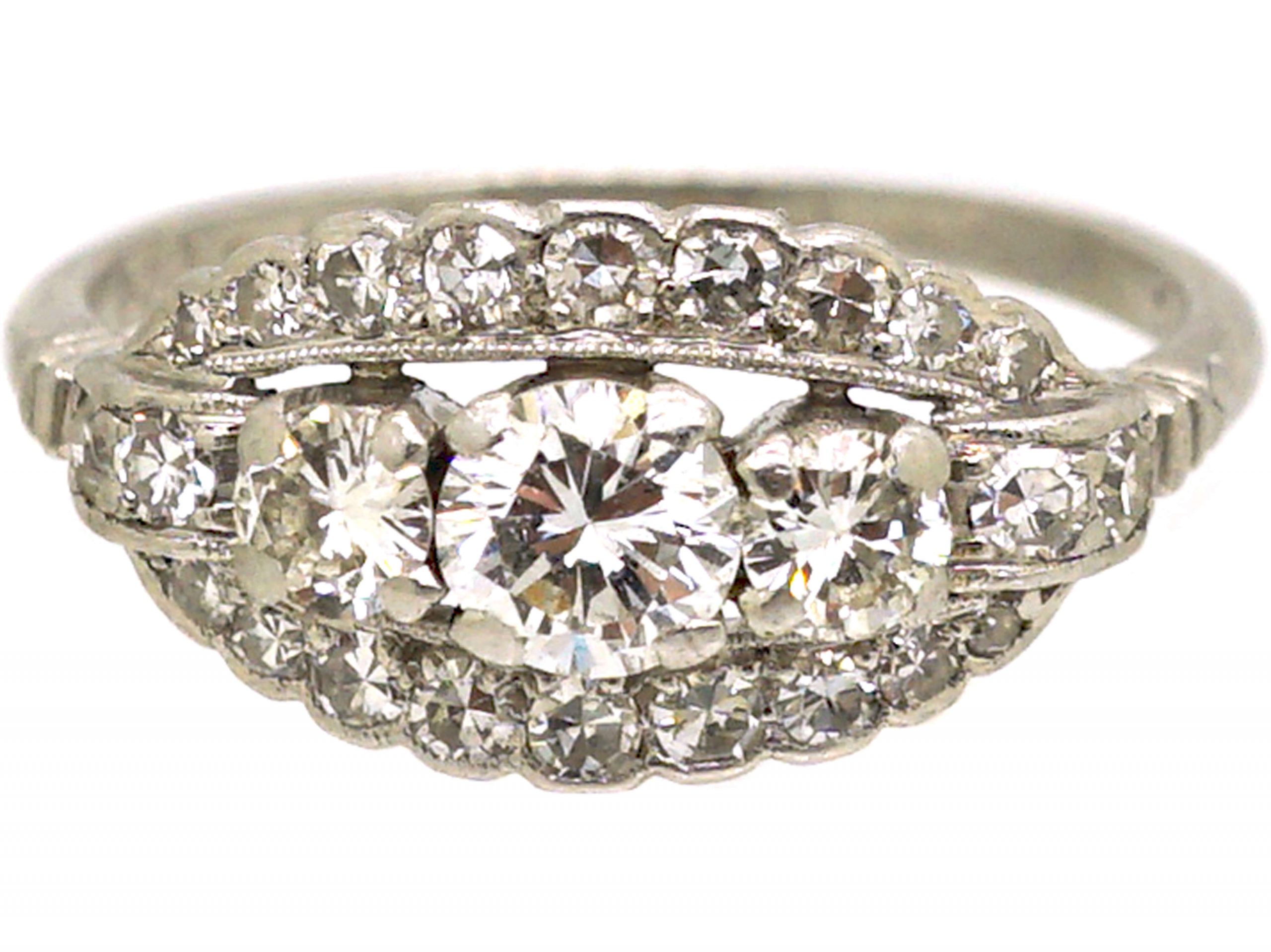 Early 20th Century Platinum, Three Stone Diamond Cluster Ring by ...