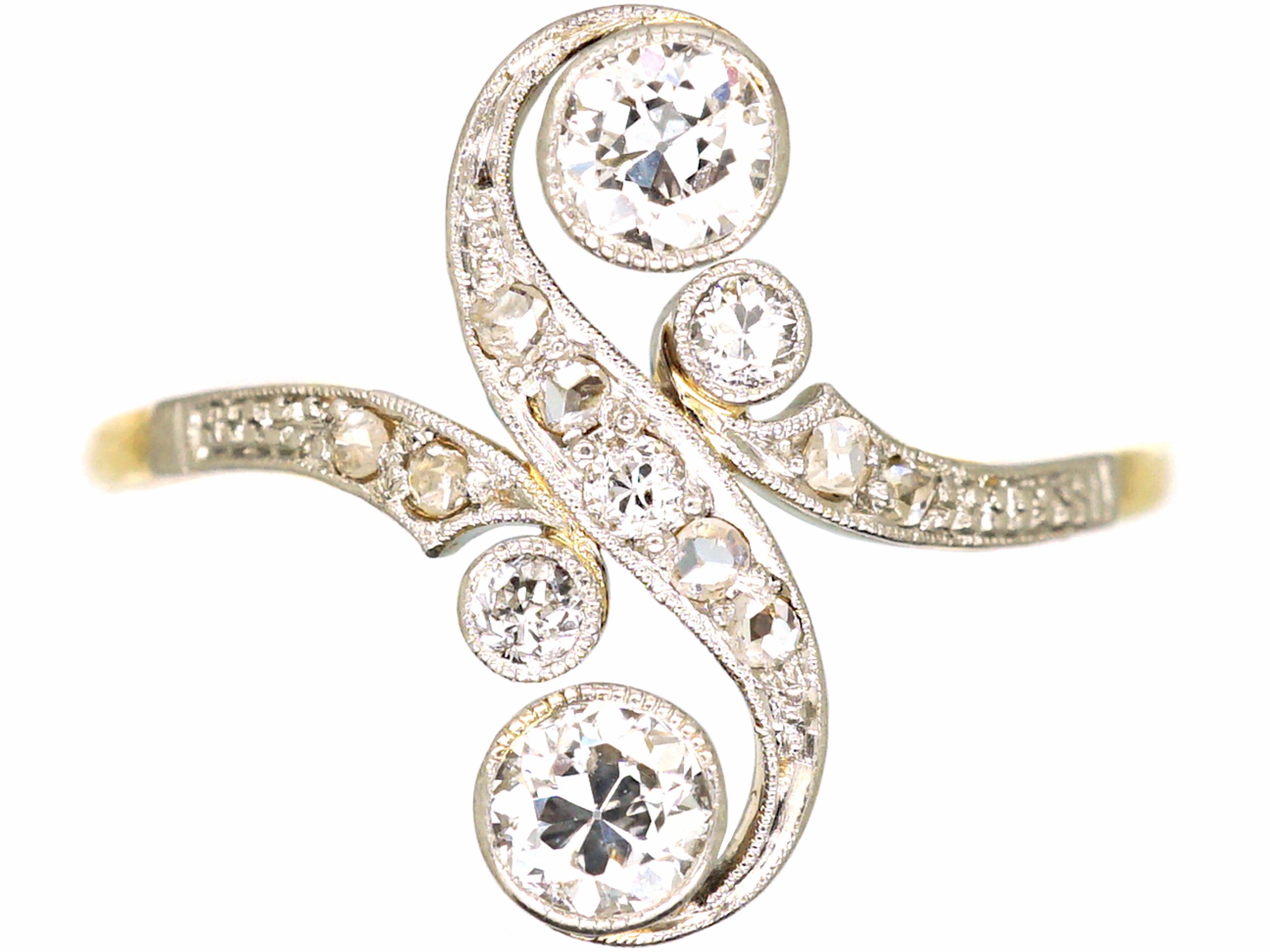 Art Nouveau 14ct Gold & Platinum Twist Ring set with Diamonds (663U ...