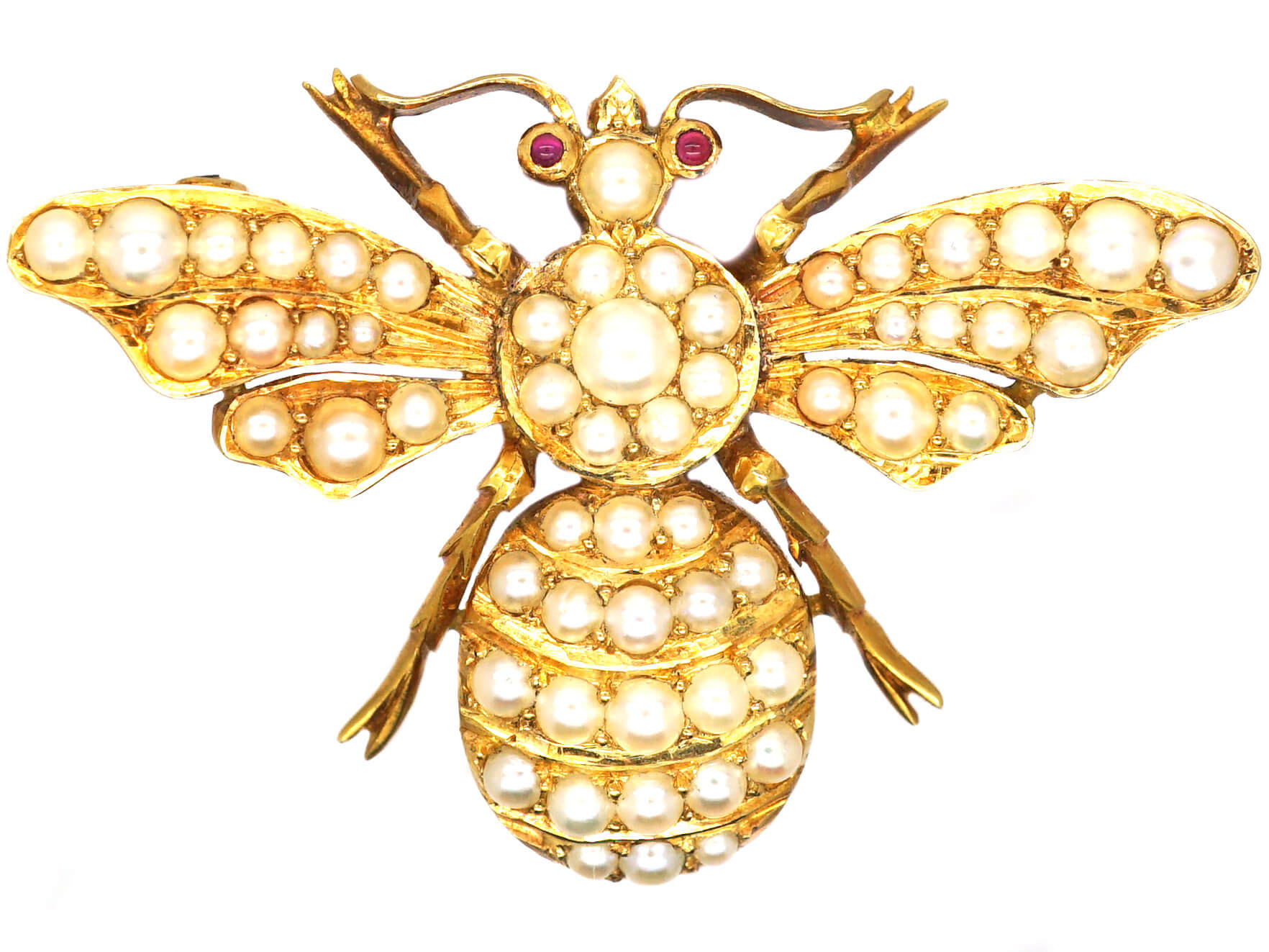 Victorian 18ct Gold Bee Brooch set with Natural Split Pearls & Cabochon ...