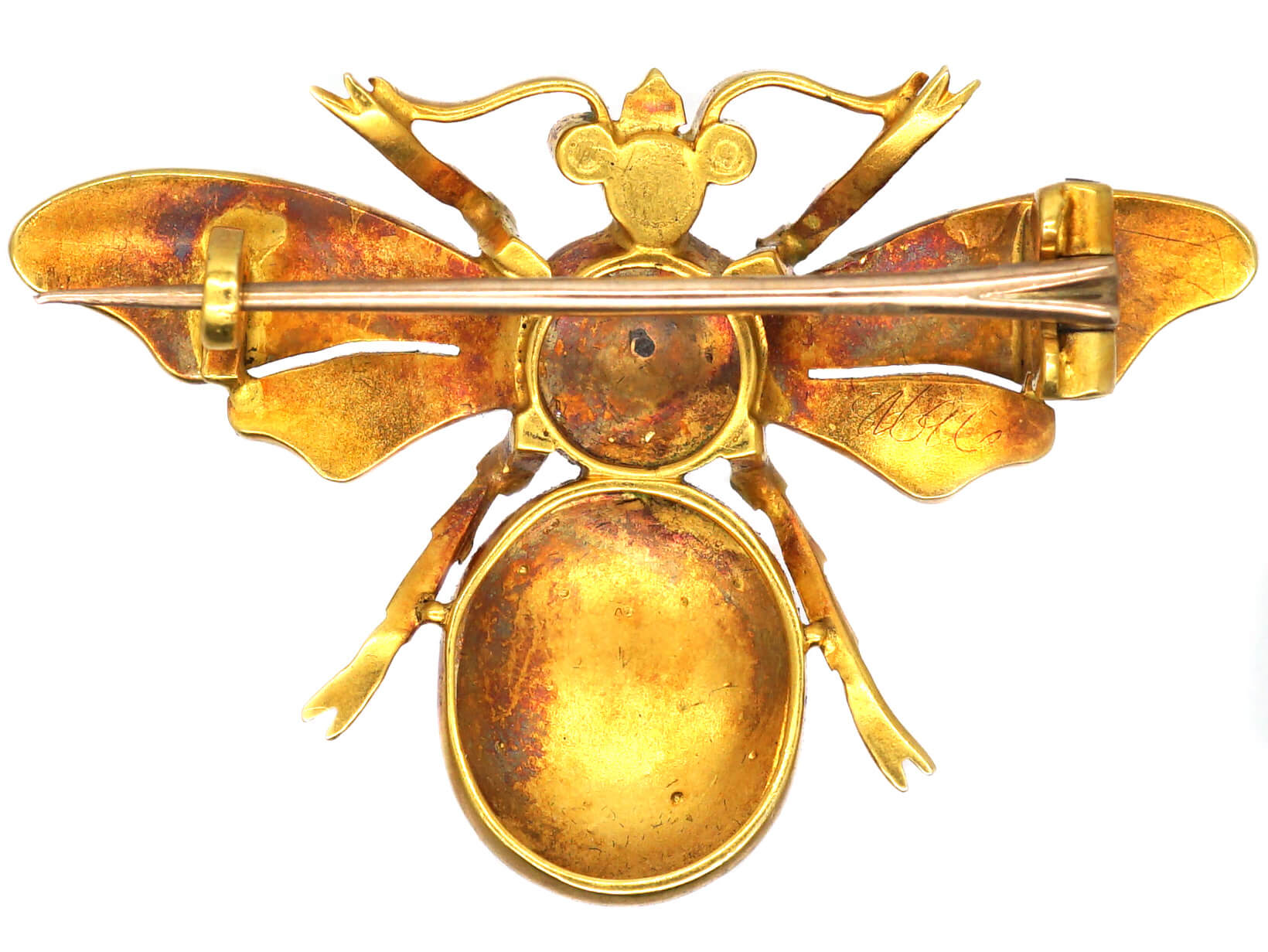 Victorian 18ct Gold Bee Brooch set with Natural Split Pearls & Cabochon ...