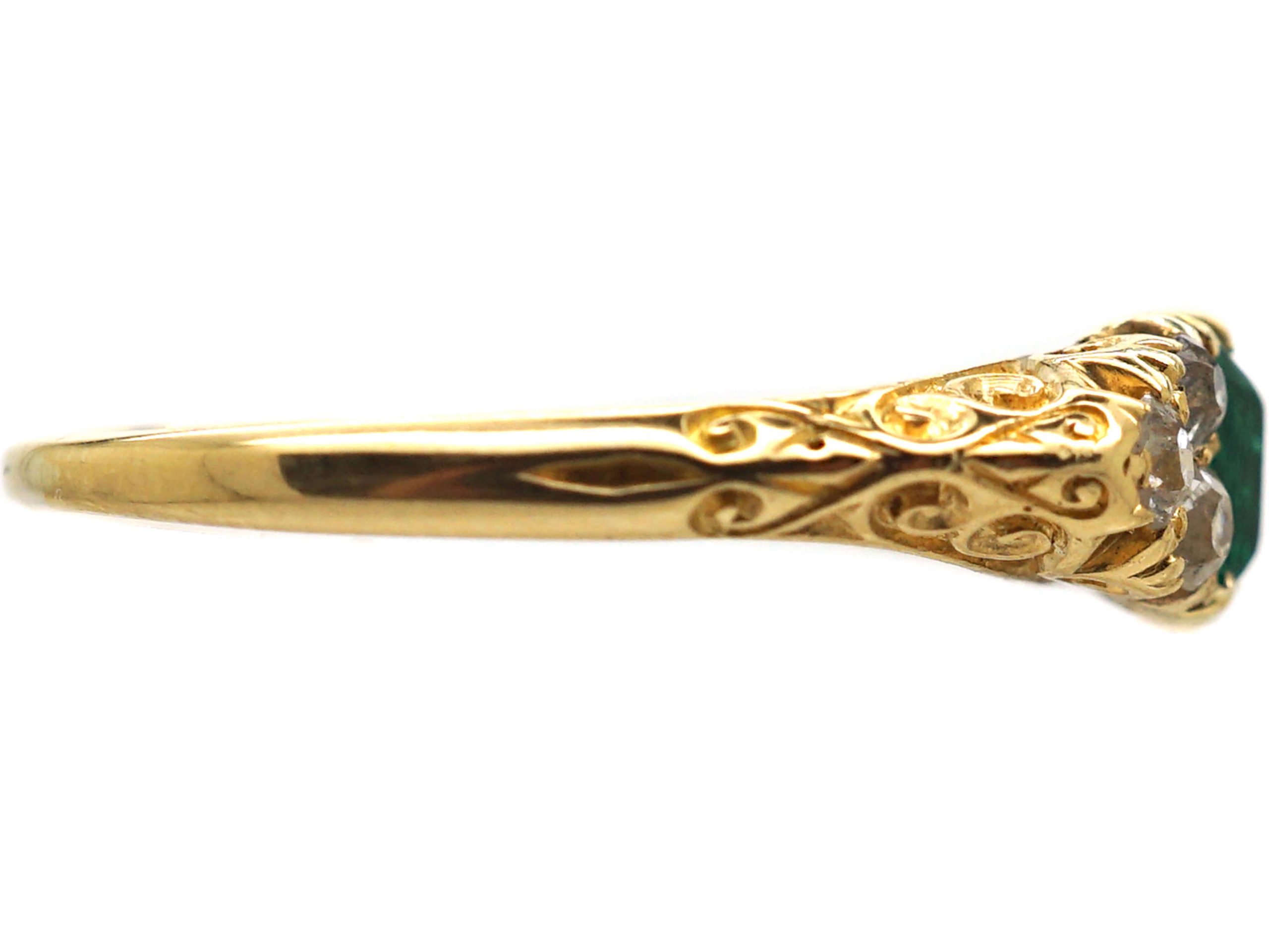 Victorian 18ct Gold Carved Half Hoop Ring set with an Emerald ...