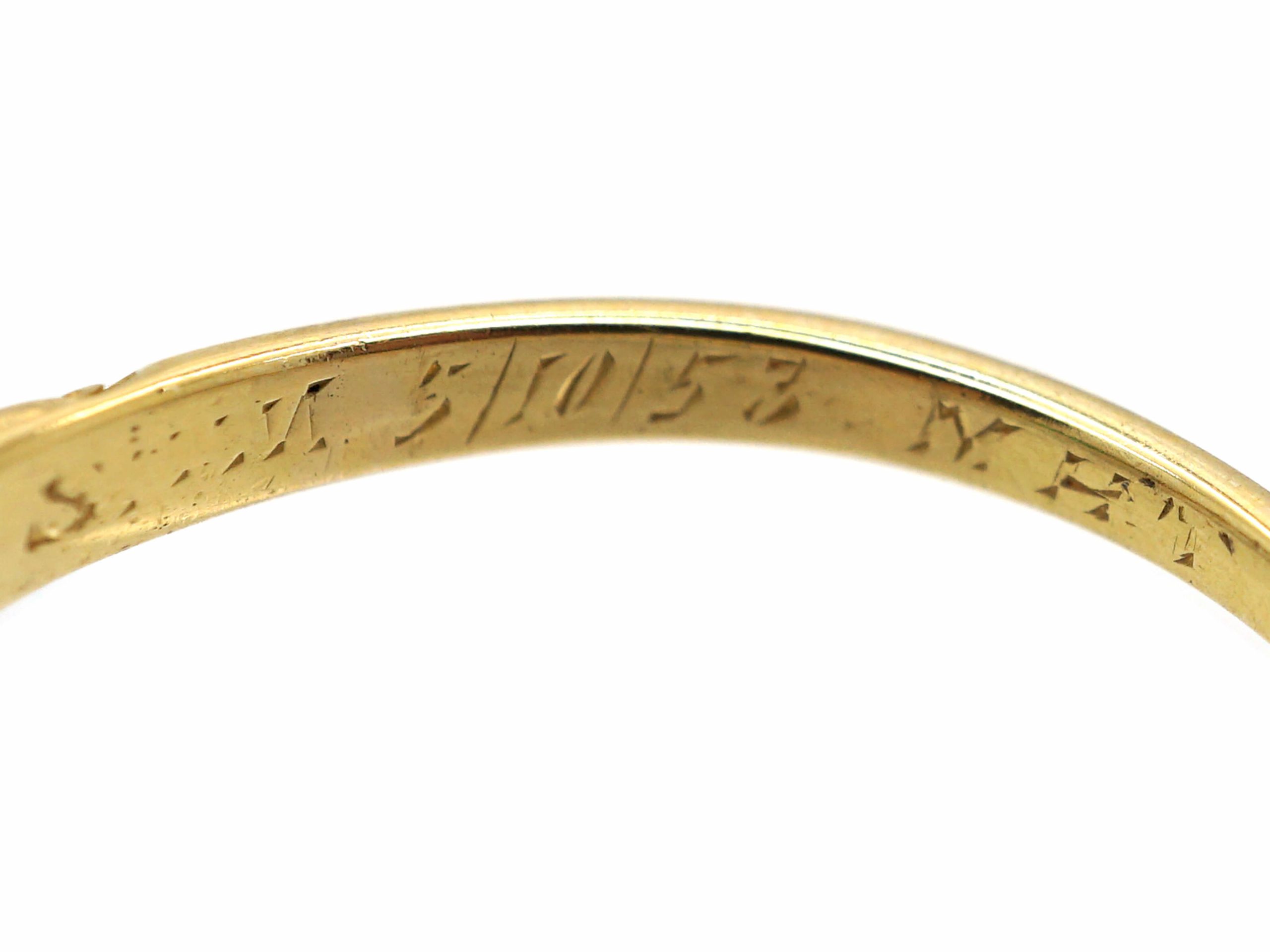 Victorian 18ct Gold Carved Half Hoop Ring set with an Emerald ...