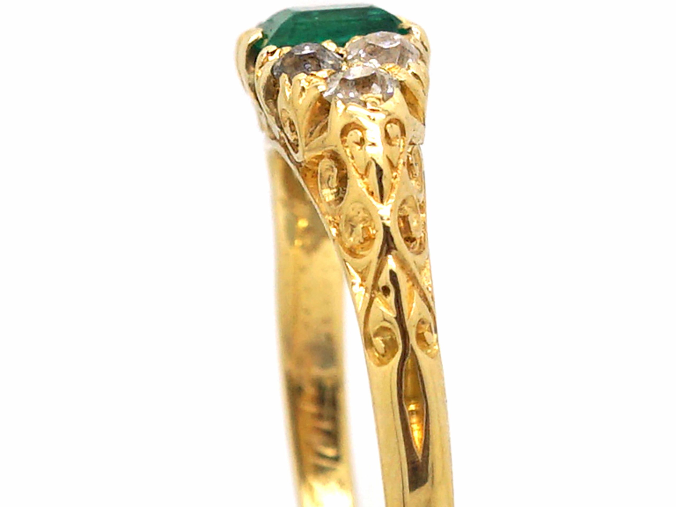 Victorian 18ct Gold Carved Half Hoop Ring set with an Emerald ...