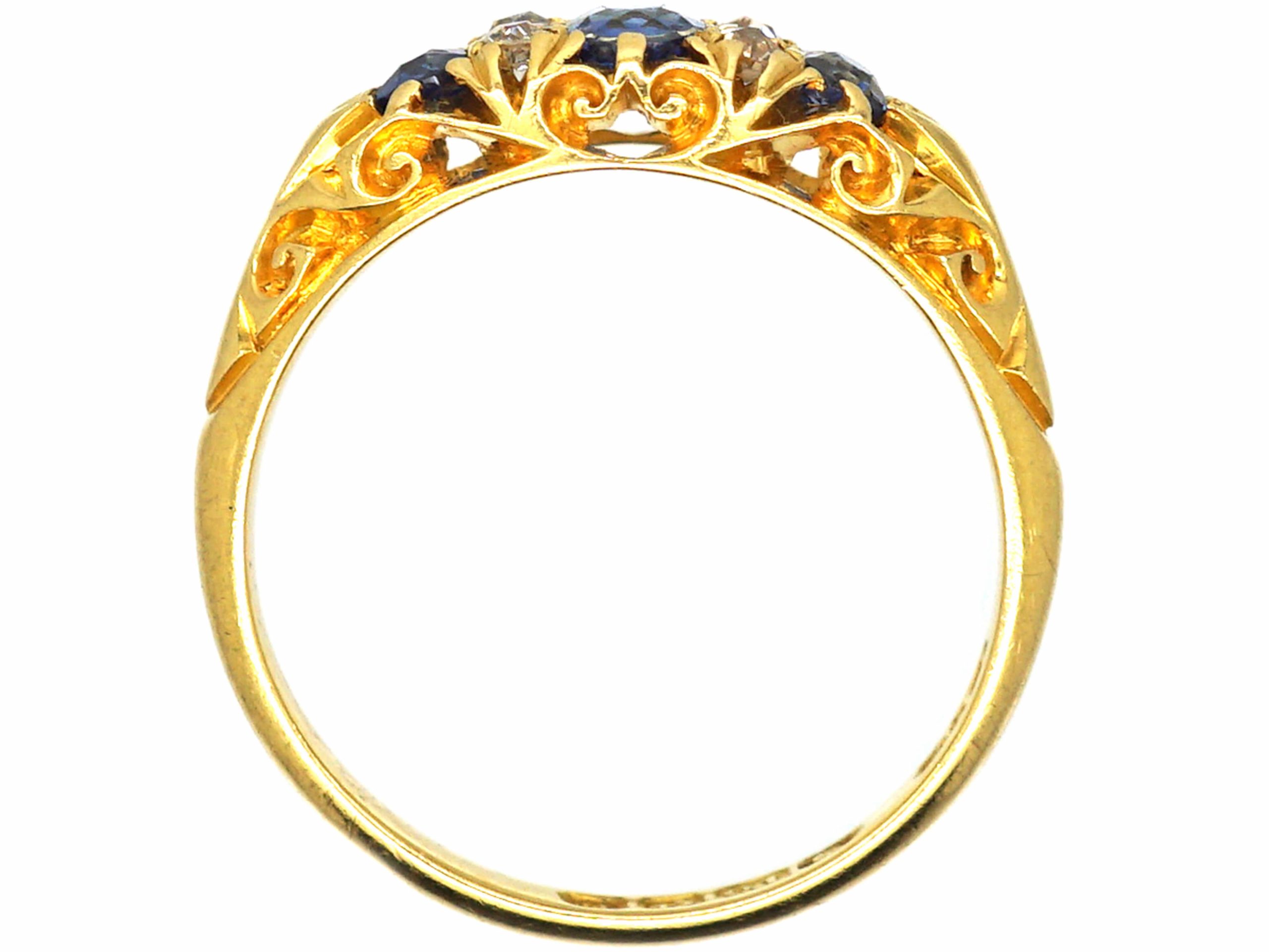 Edwardian 18ct Gold,Three Stone Sapphire & Diamond Carved Half Hoop ...