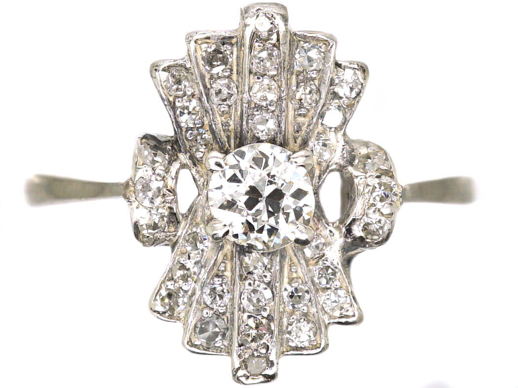 Art Deco Platinum Fan Shaped Ring set with Diamonds (765U) | The ...
