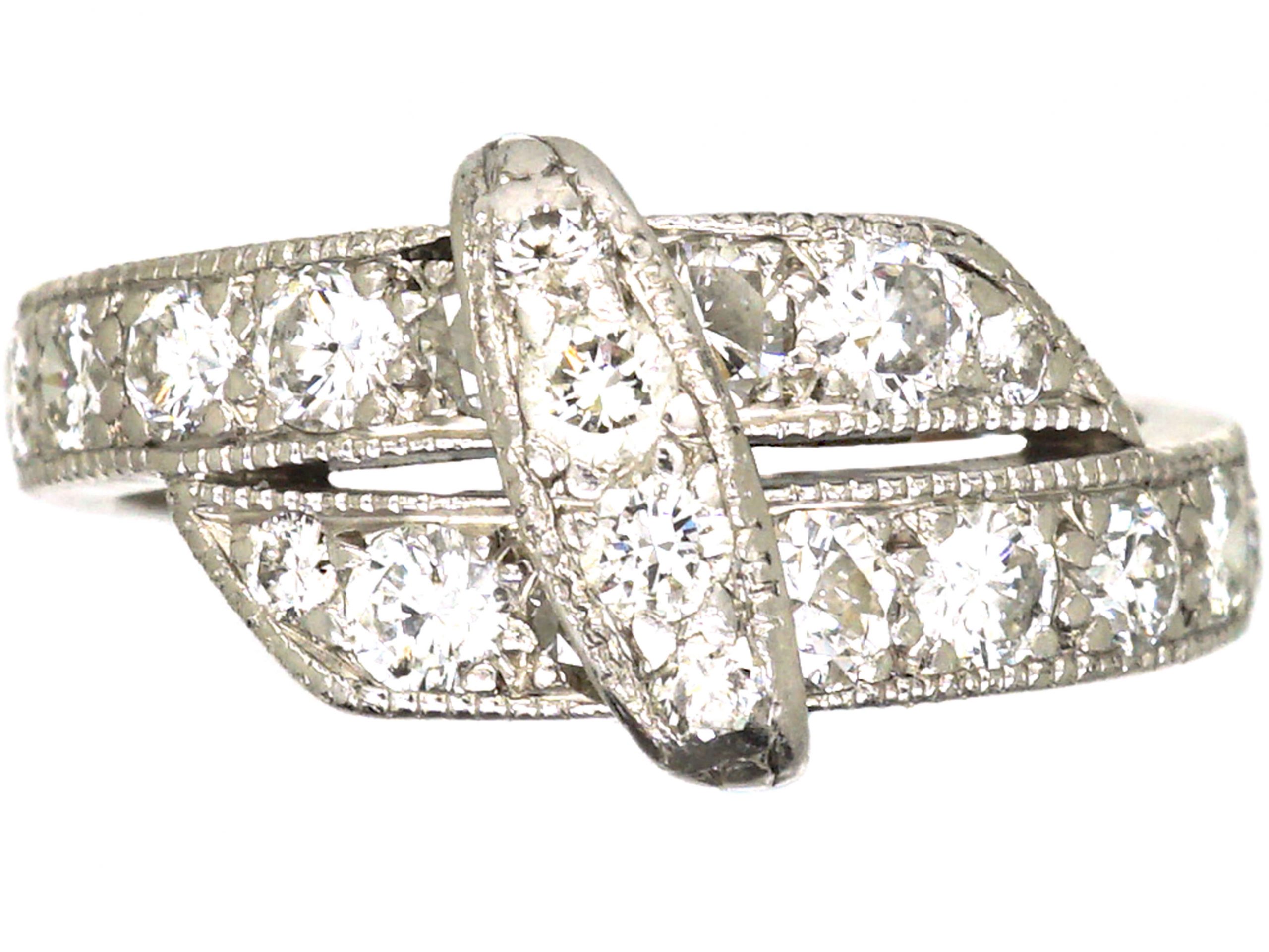 Art Deco Platinum & Diamond Crossover Ring with Buckle Detail (889U ...