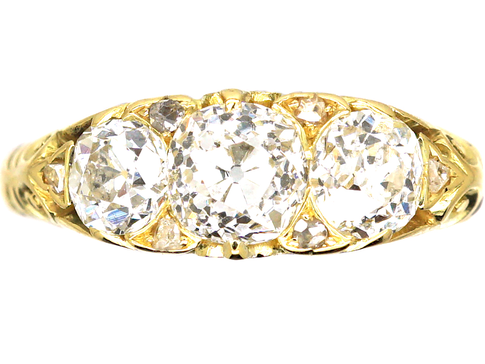 Victorian 18ct Gold, Three Stone Diamond Carved Half Hoop Ring (753U ...