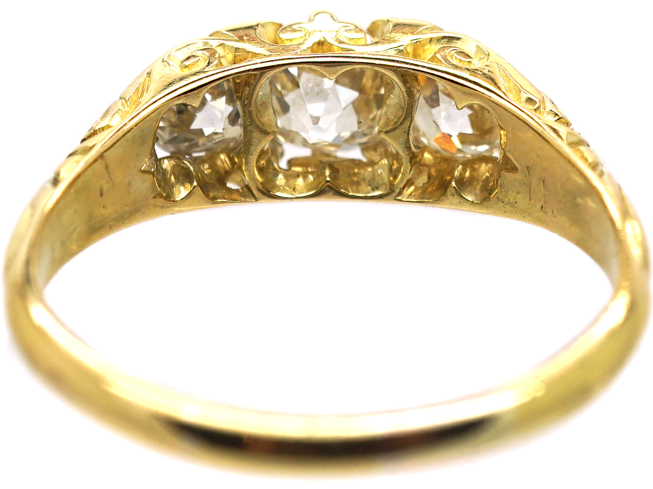 Victorian 18ct Gold, Three Stone Diamond Carved Half Hoop Ring (753U ...