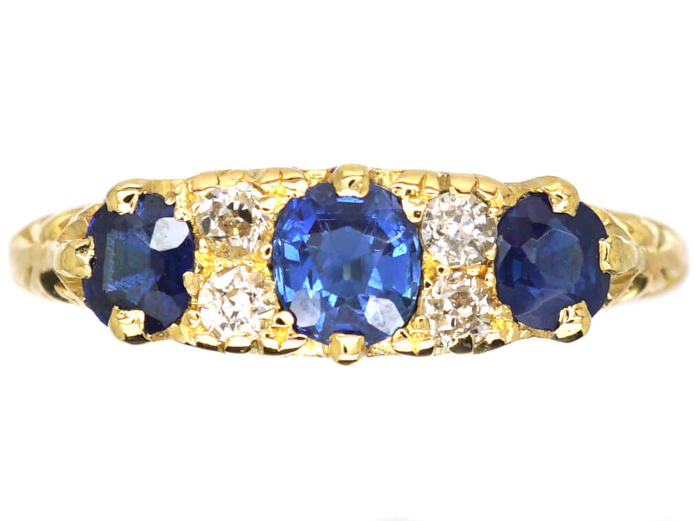 Victorian 18ct Gold, Sapphire & Diamond Three Stone Ring (455U) | The ...