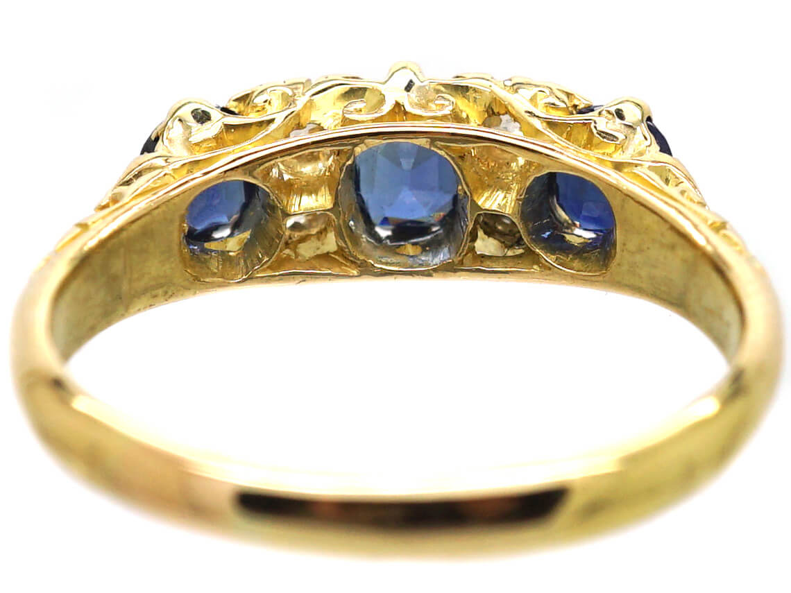 Victorian 18ct Gold, Sapphire & Diamond Three Stone Ring (455U) | The ...