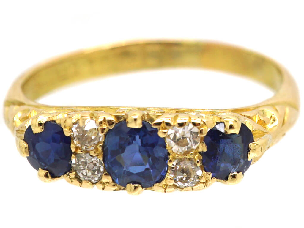 Victorian 18ct Gold, Sapphire & Diamond Three Stone Ring (455U) | The ...